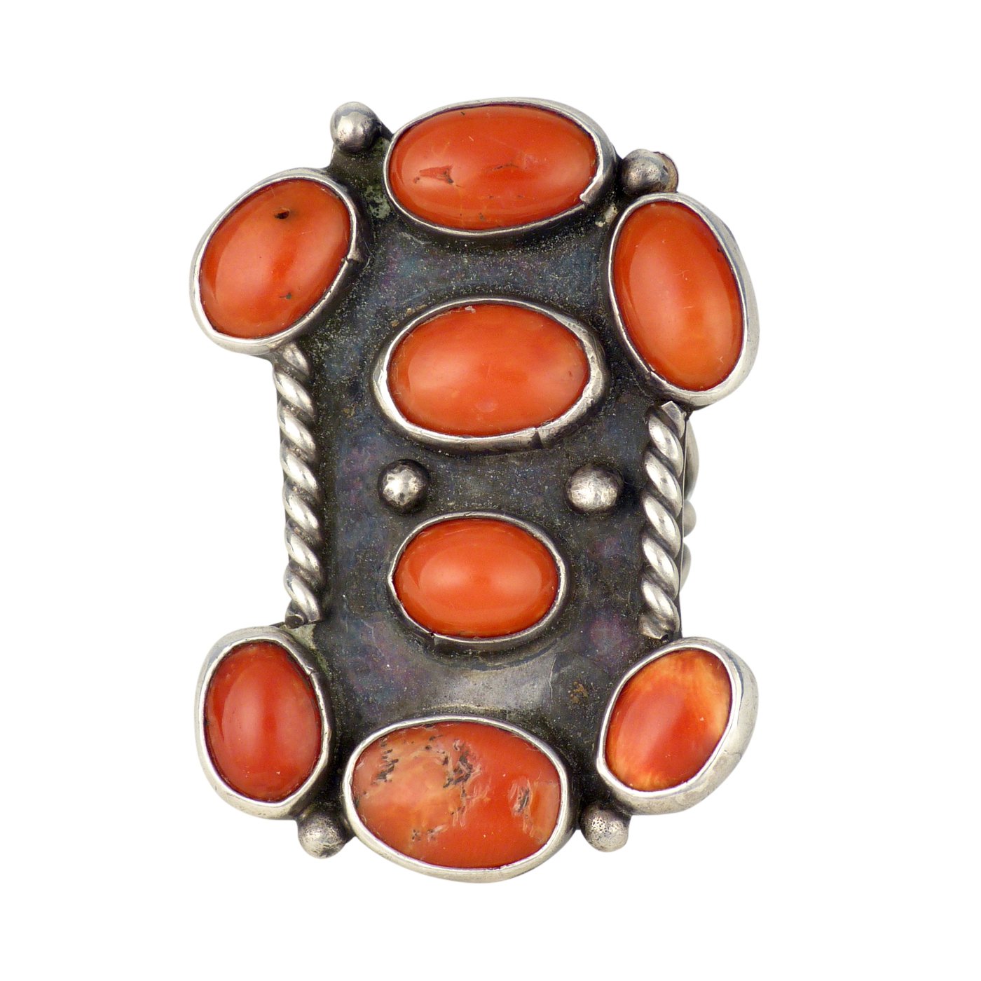 Federico Jimenez, Mixtec Silver Ring with Eight Coral Cabochons ...
