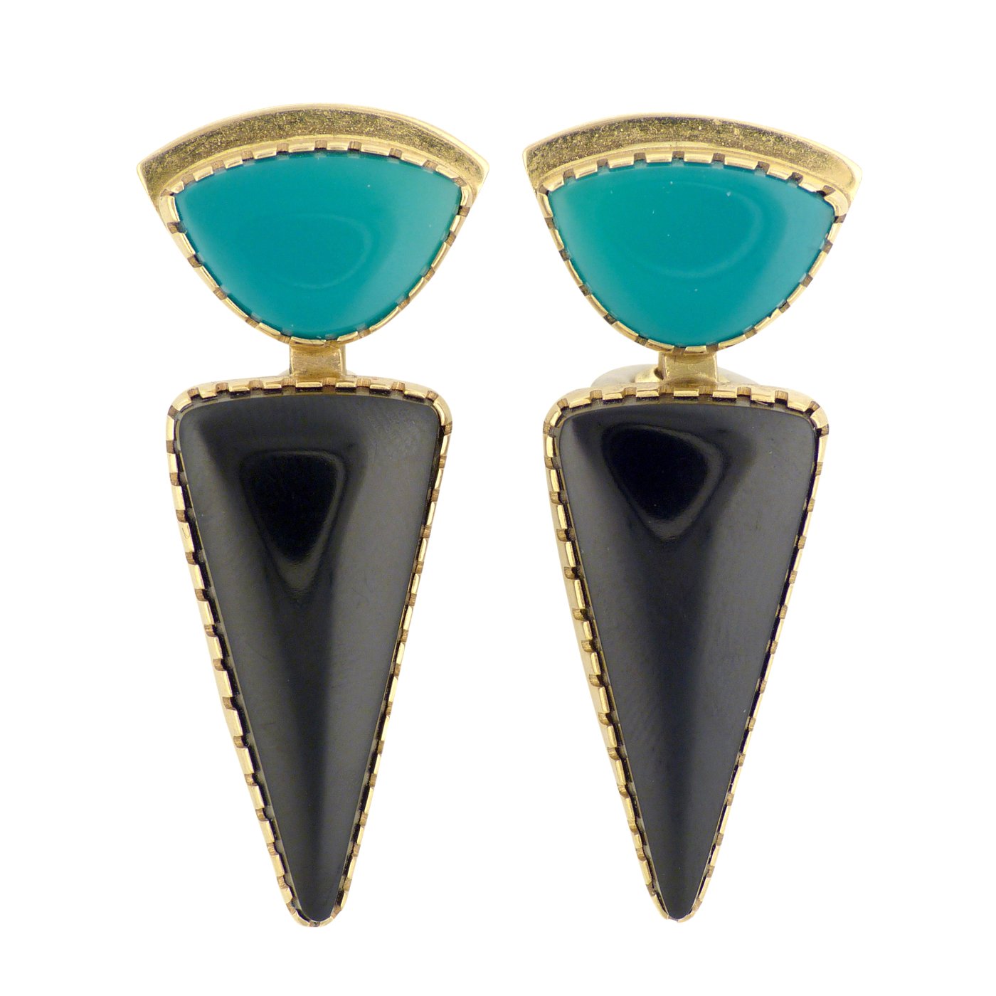 Gail Bird and Yazzie Johnson, Gold Earrings with Blue and Black Jade ...