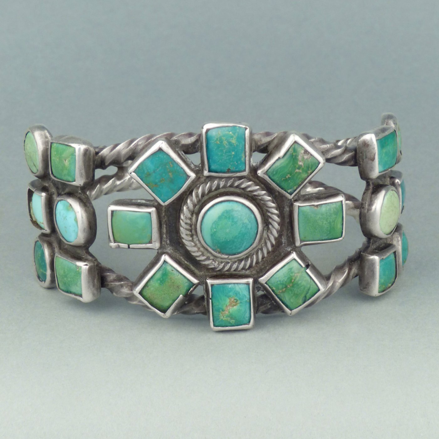 Navajo Silver Twisted Wire Bracelet with Turquoise Cabochons, c.1920 ...