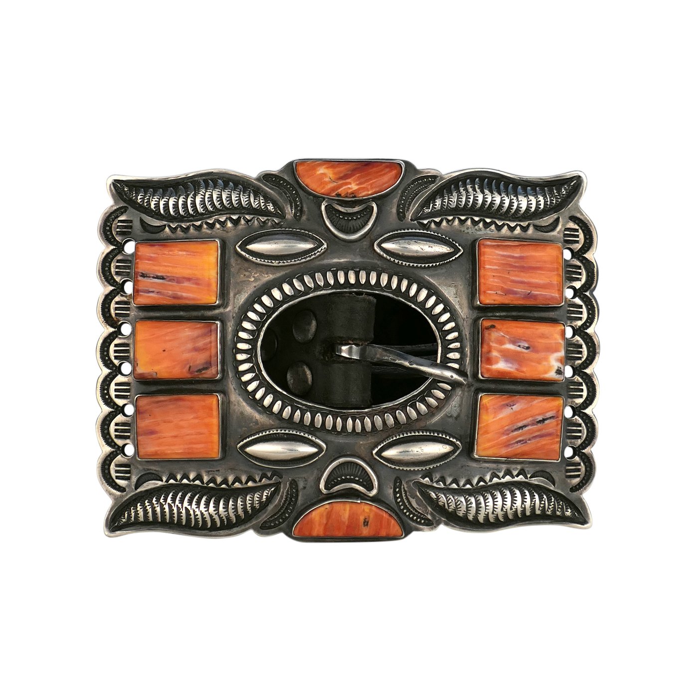 Harry H. Begay, Navajo Silver Belt Buckle with Spiny Oyster | Shiprock ...