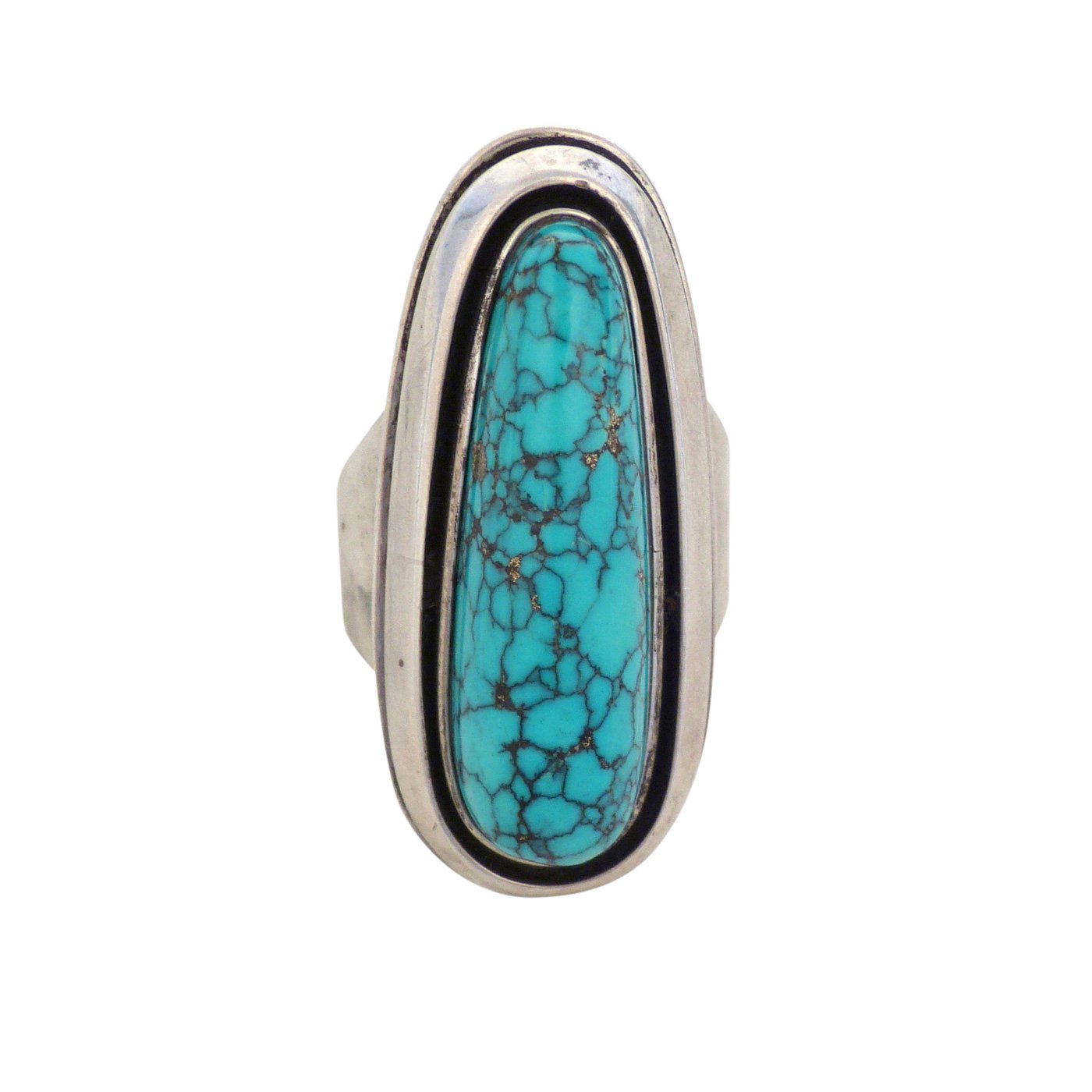Victor Beck, Navajo Silver Ring with Lone Mountain Turquoise Cabochon ...