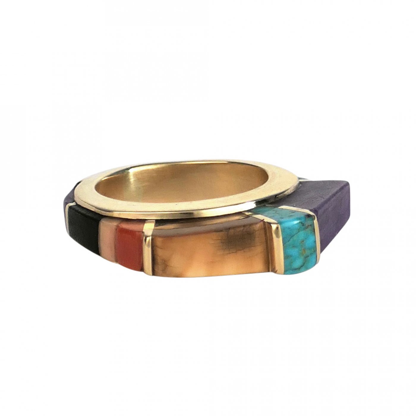 Sonwai, Hopi 18k Gold Ring with Height Inlay | Shiprock Santa Fe