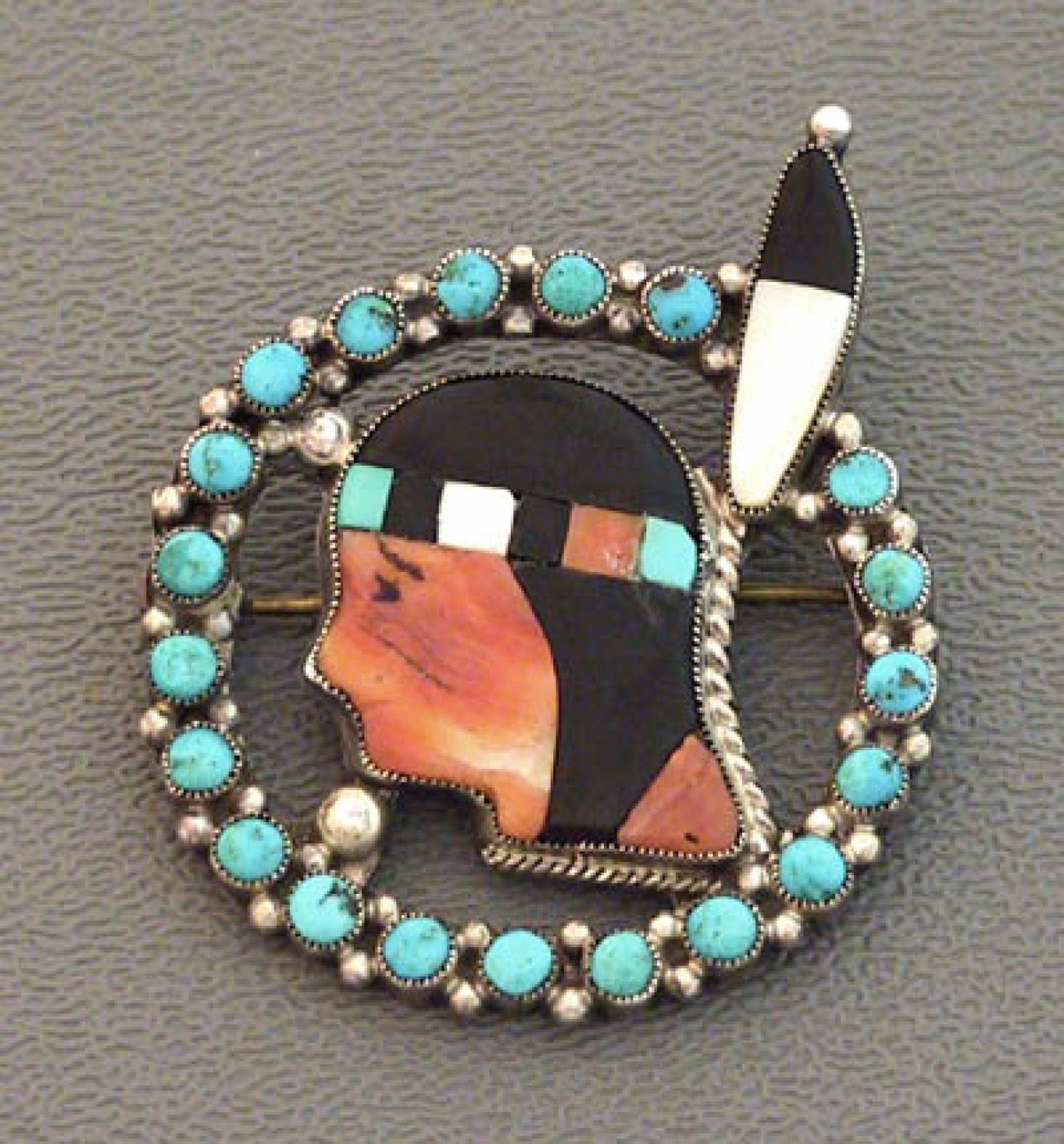 Zuni Inlay Indian Head Pin | Shiprock Santa Fe