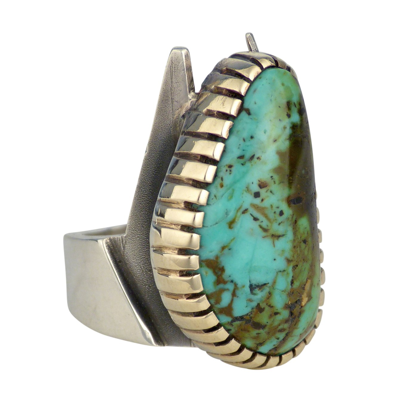 Charles Loloma, Hopi Silver Ring with Gold Bezel and Blue Lace ...