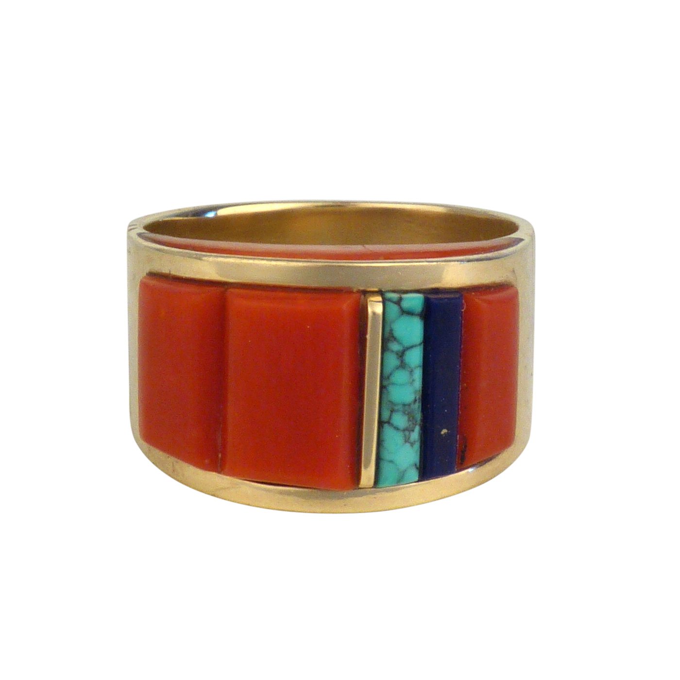 Victor Beck, Navajo Gold Ring with Inlay | Shiprock Santa Fe