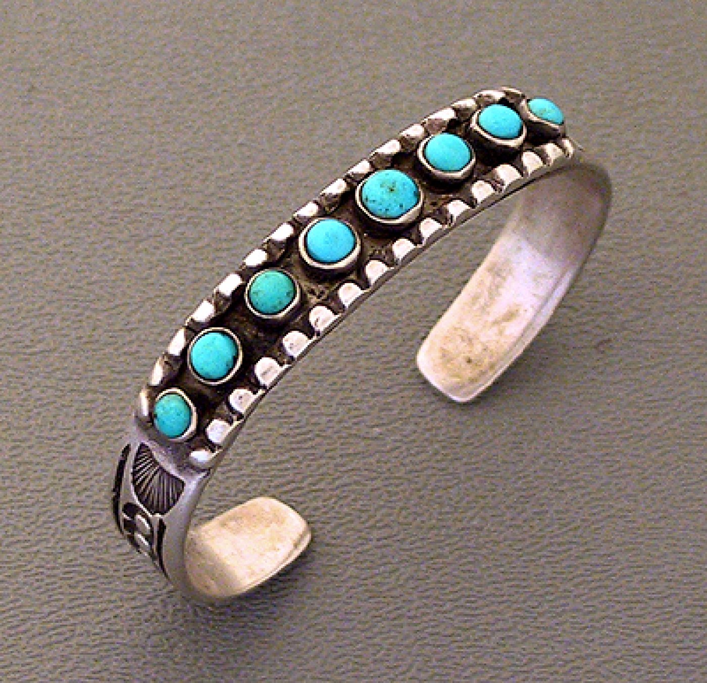 Silver Stamped Turquoise Row Bracelet | Shiprock Santa Fe