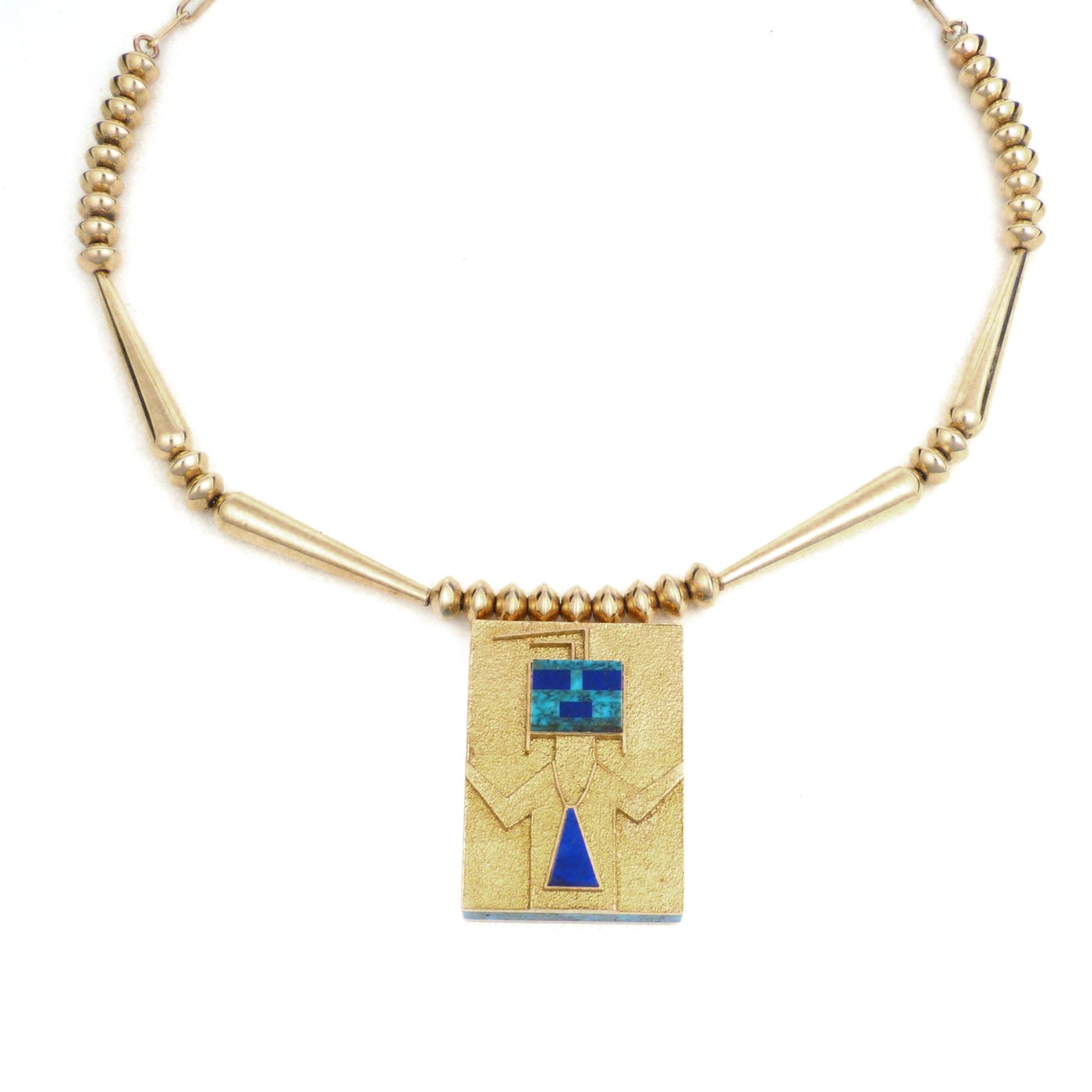 Al Nez, Navajo Gold Necklace with Cast Inlay Pendant | Shiprock Santa Fe