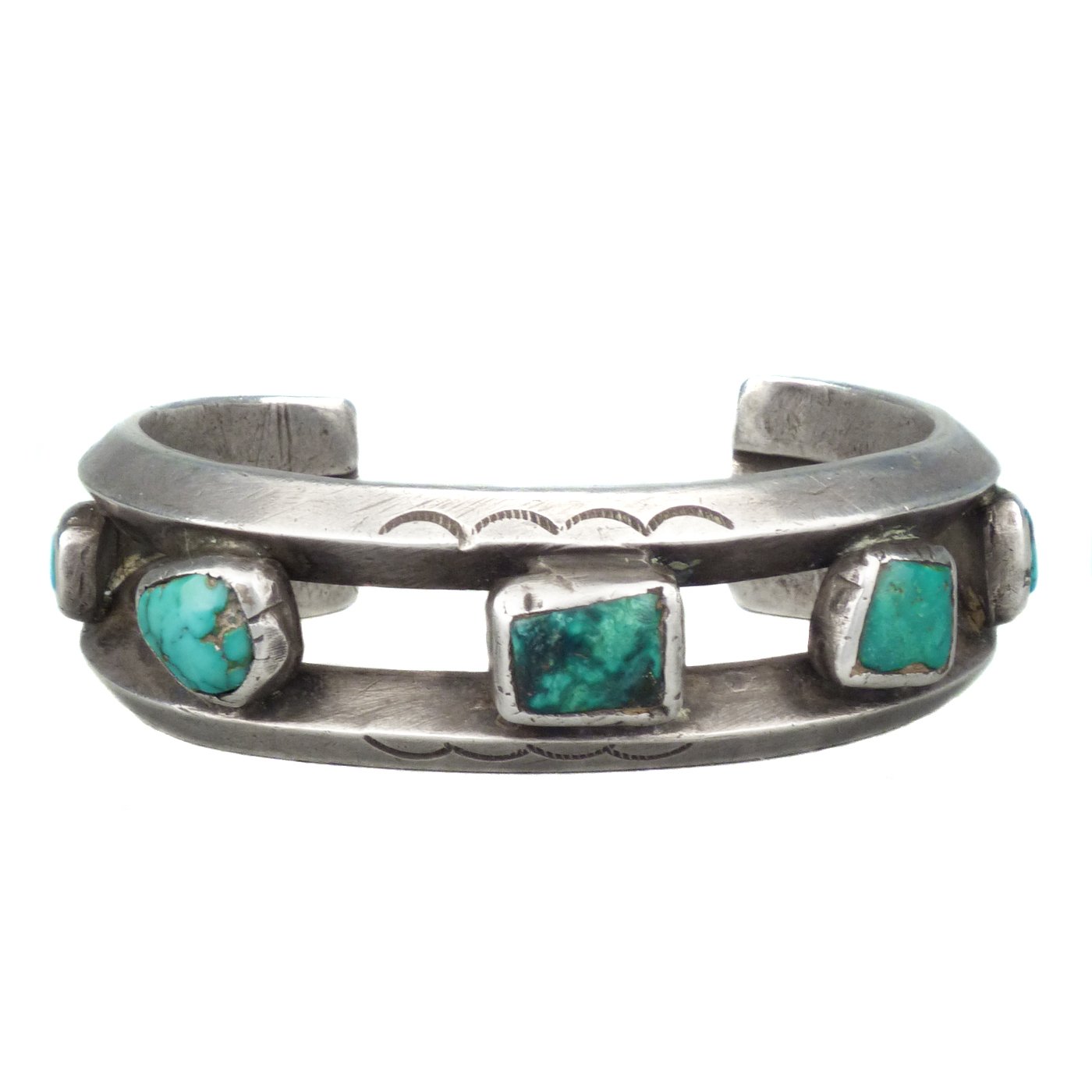 Navajo Double Triangle Wire Cuff with Five Turquoise Cabochons, c.1920 ...