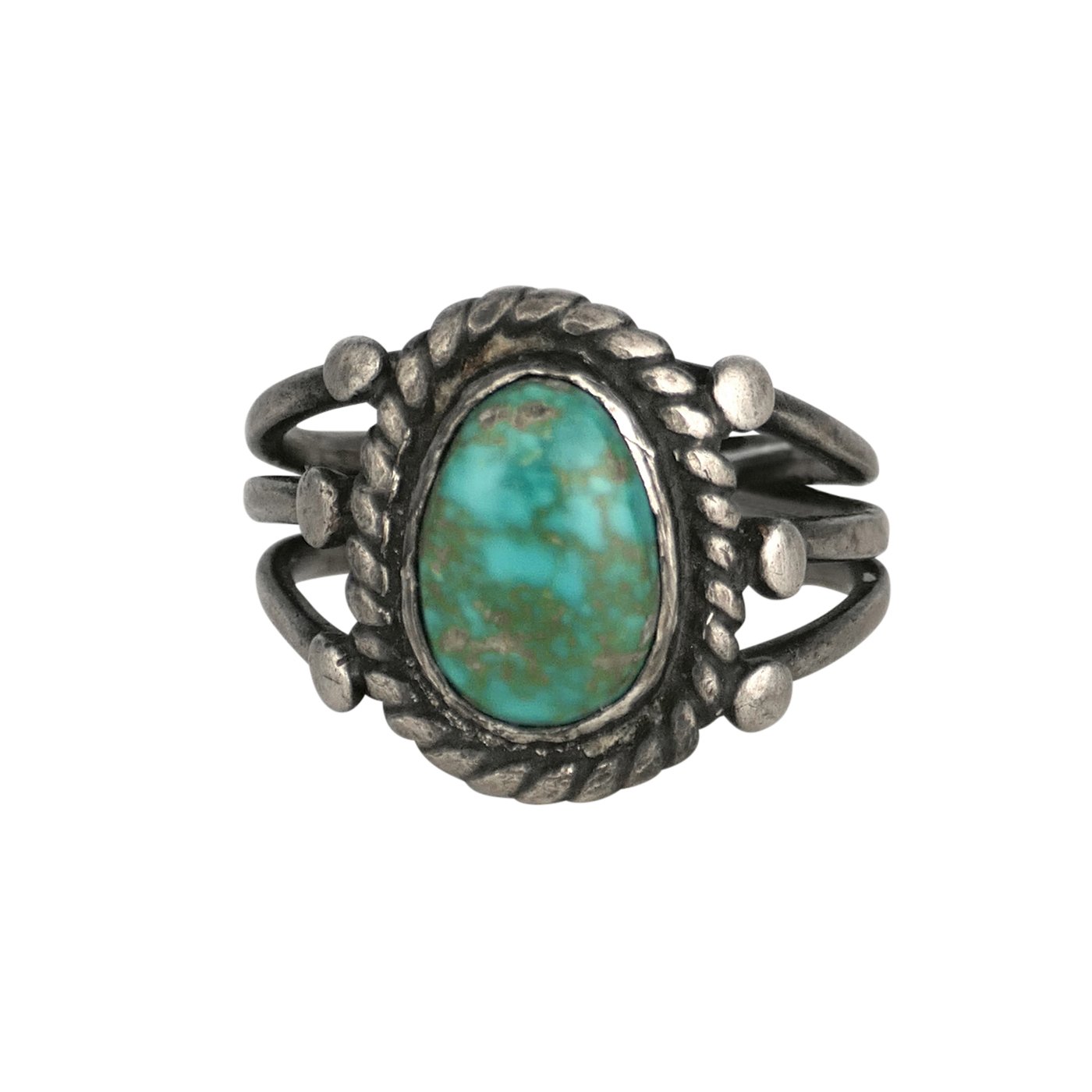 Navajo Silver Split Shank Ring with Turquoise Cabochon, c.1940 ...