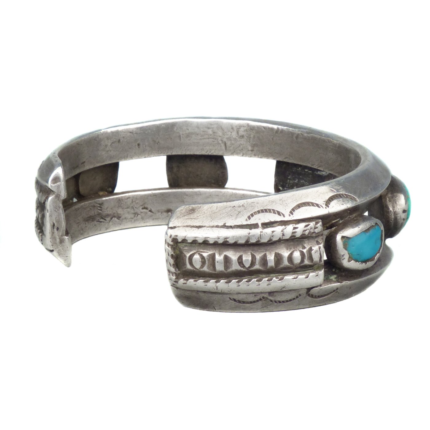 Navajo Double Triangle Wire Cuff with Five Turquoise Cabochons, c.1920 ...