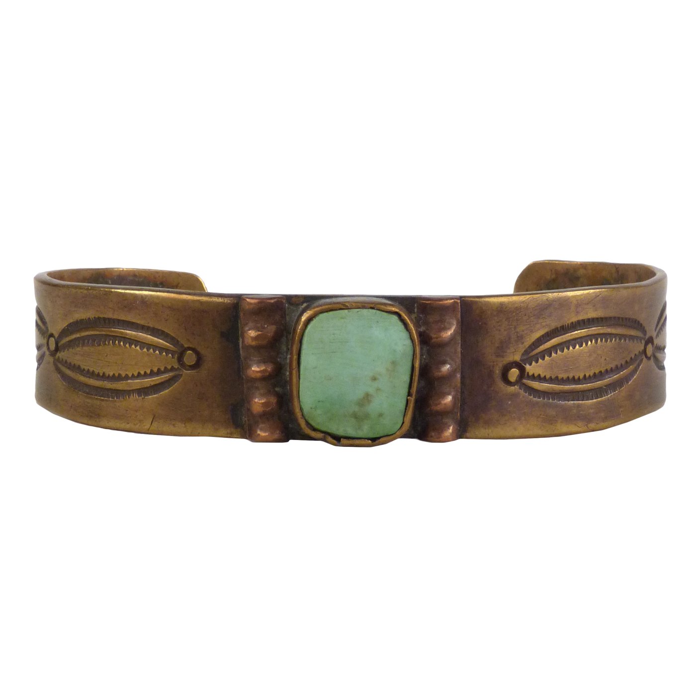 Navajo Stamped Copper Cuff with Turquoise, c.1910 | Shiprock Santa Fe