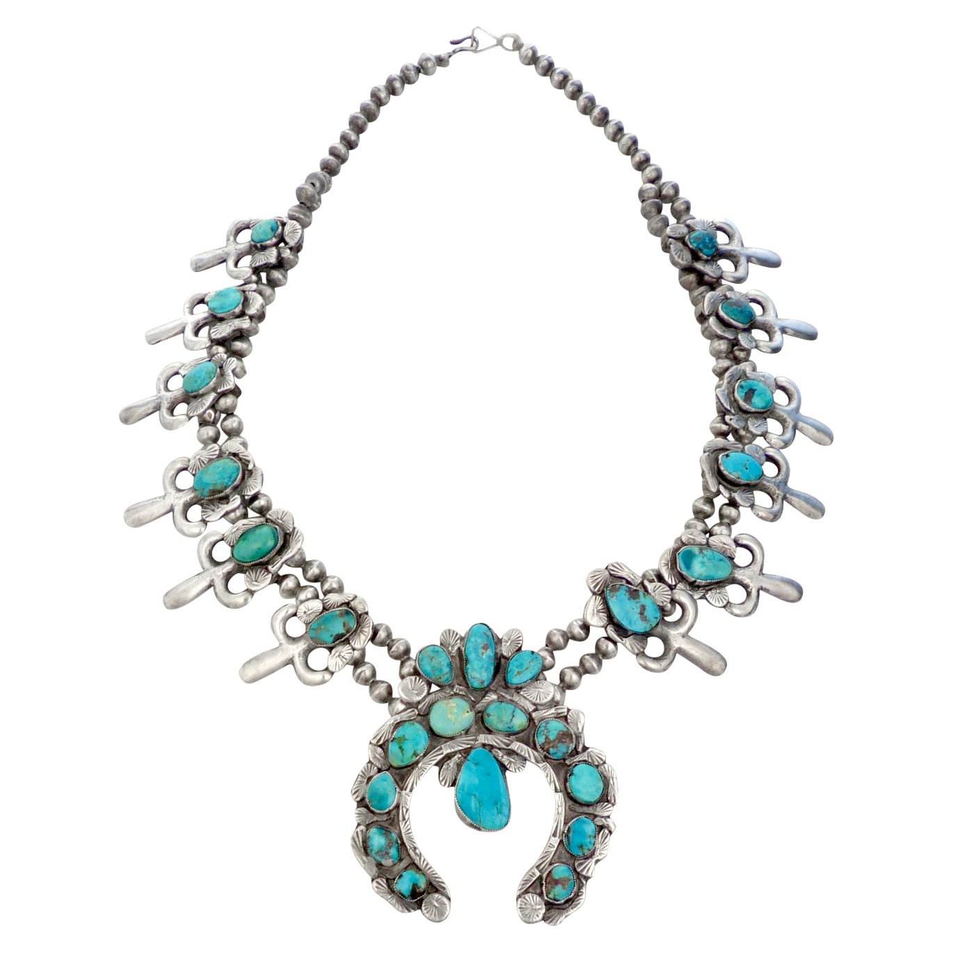 Dan Simplicio, Zuni Silver Squash Blossom Necklace with Turquoise ...