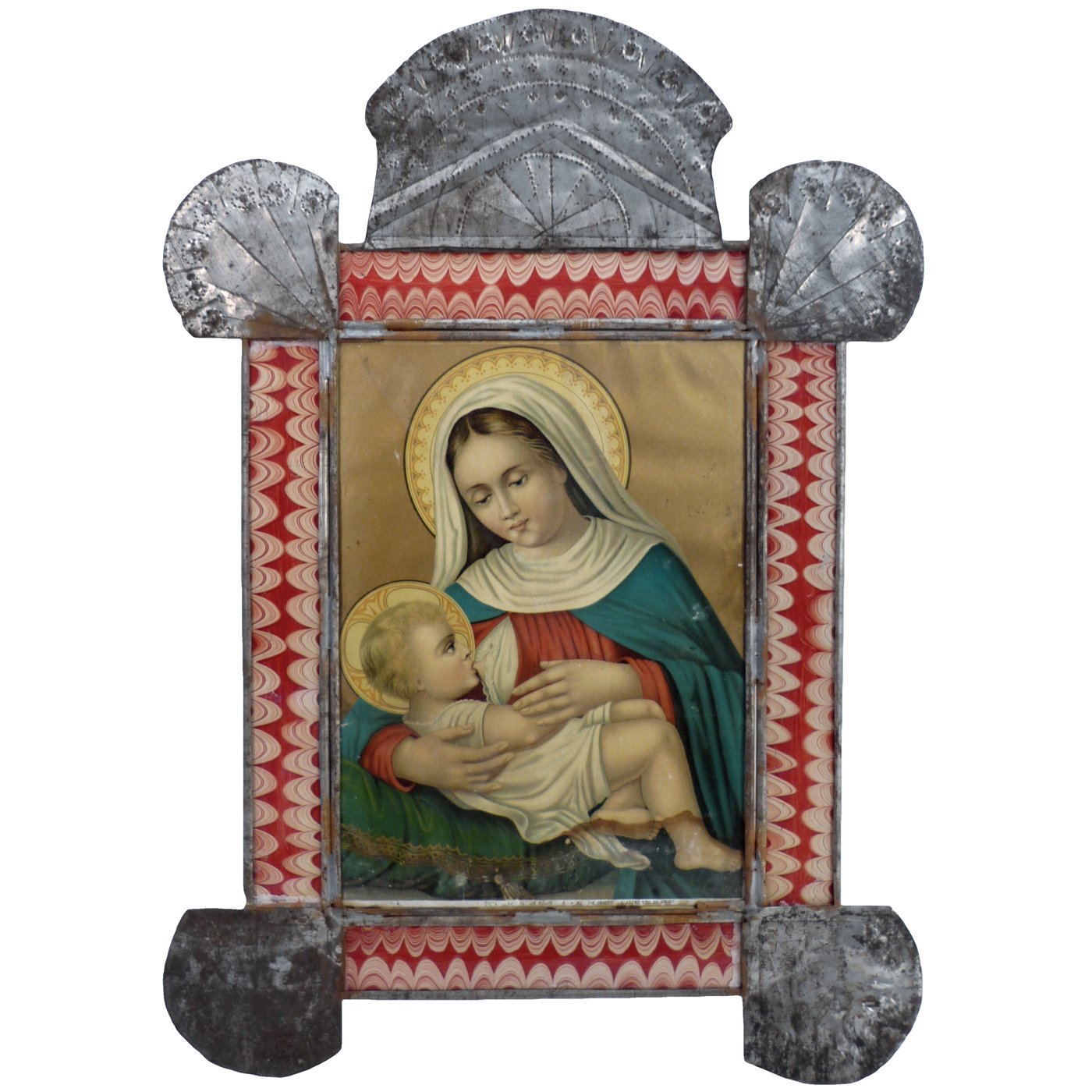 New Mexican Tin Retablo with Reverse Painted Glass and Nursing Baby ...