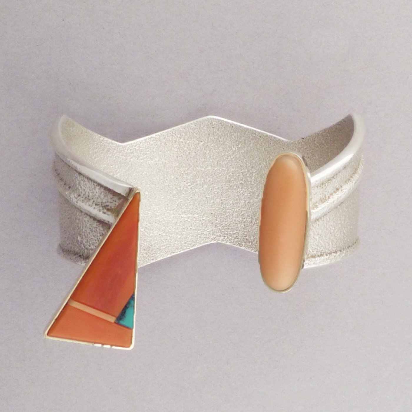 Tufa Cast Silver Bracelet with Mediterranean Coral and Turquoise Set in ...