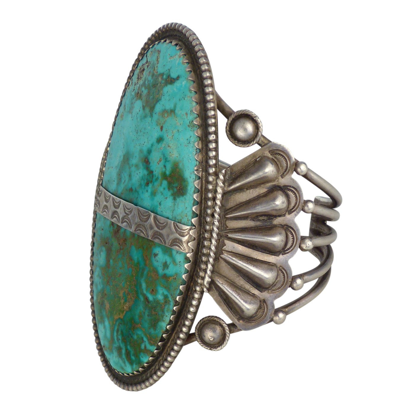 Navajo Silver Split Wire Bracelet with Large Blue Gem Turquoise ...