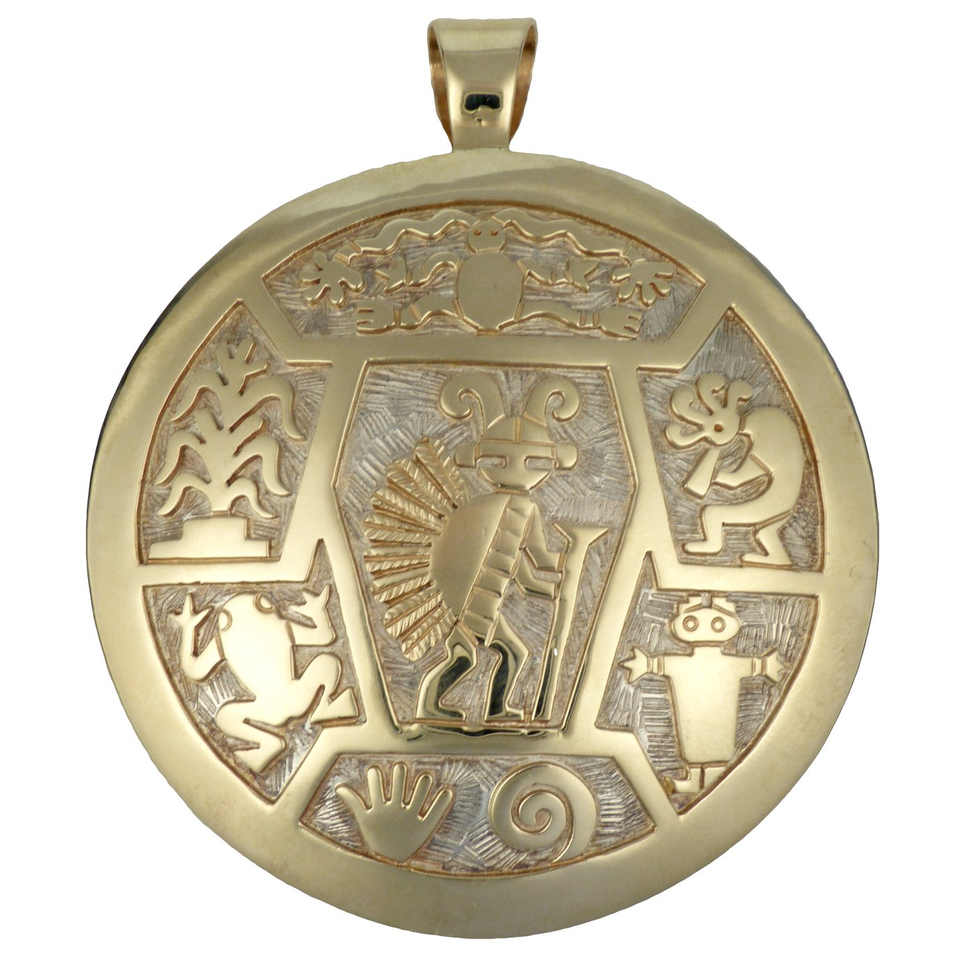 Watson Honanie, Hopi Silver and Gold Overlay Pictorial Pendant ...