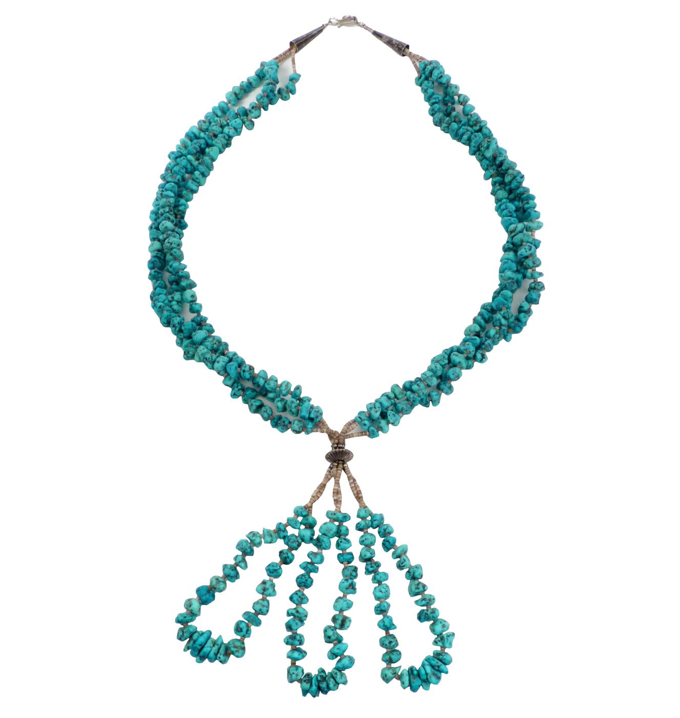 Navajo Three Strand Kingman Turquoise Nugget Necklace with Dangles ...