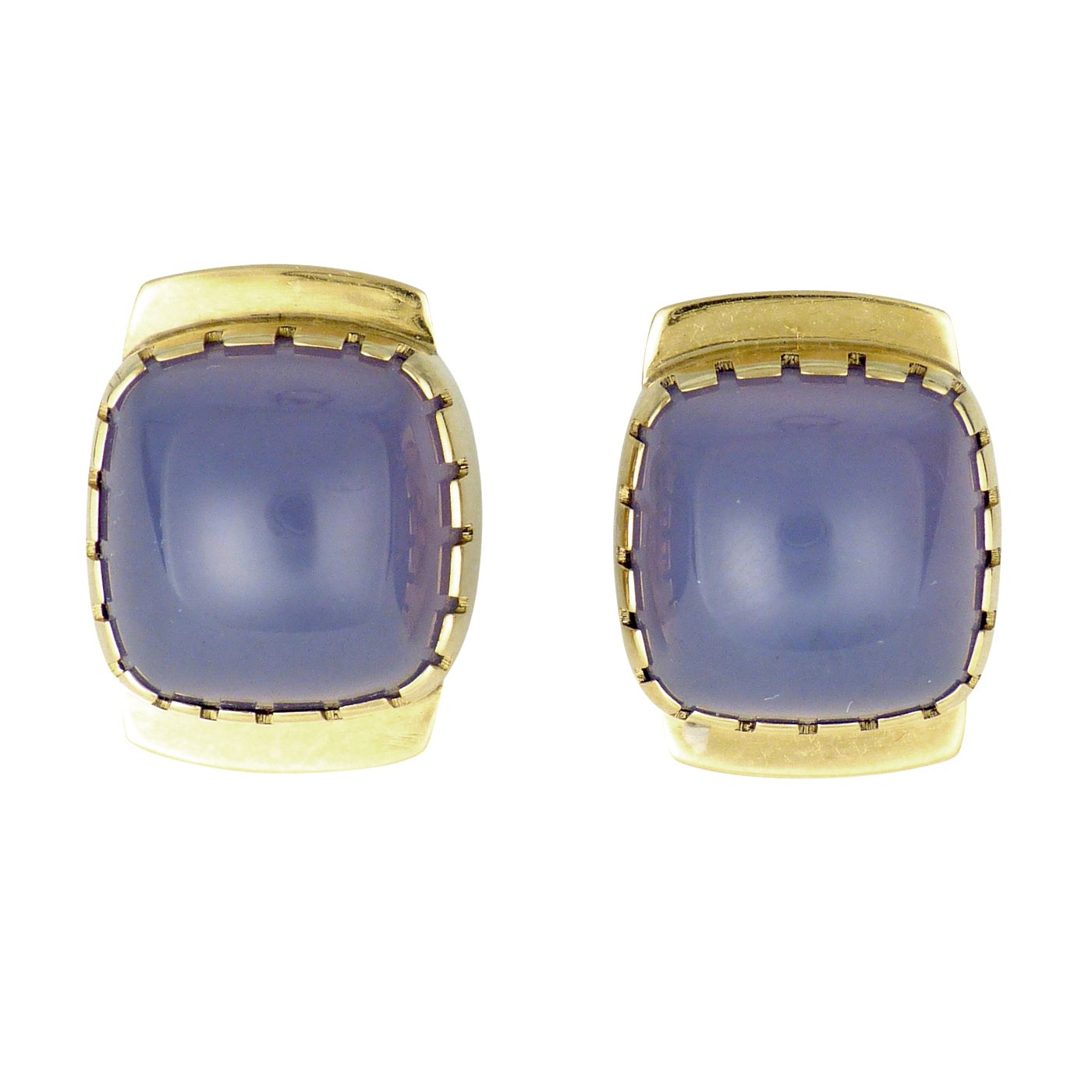 Gail Bird and Yazzie Johnson, Gold Earrings with Chalcedony Cabochons ...