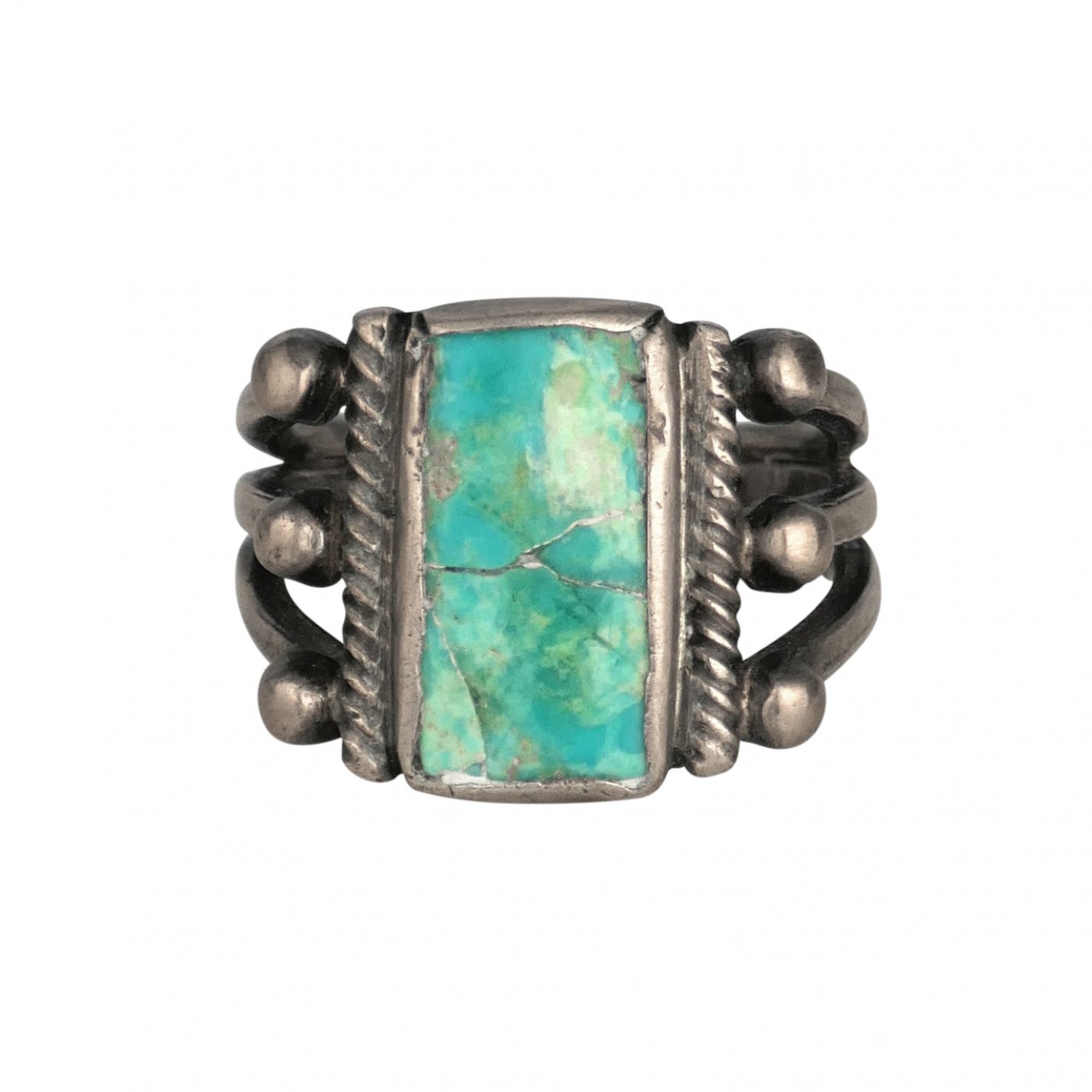 Navajo Silver Split Shank Ring with Turquoise Cabochon, c.1920 ...