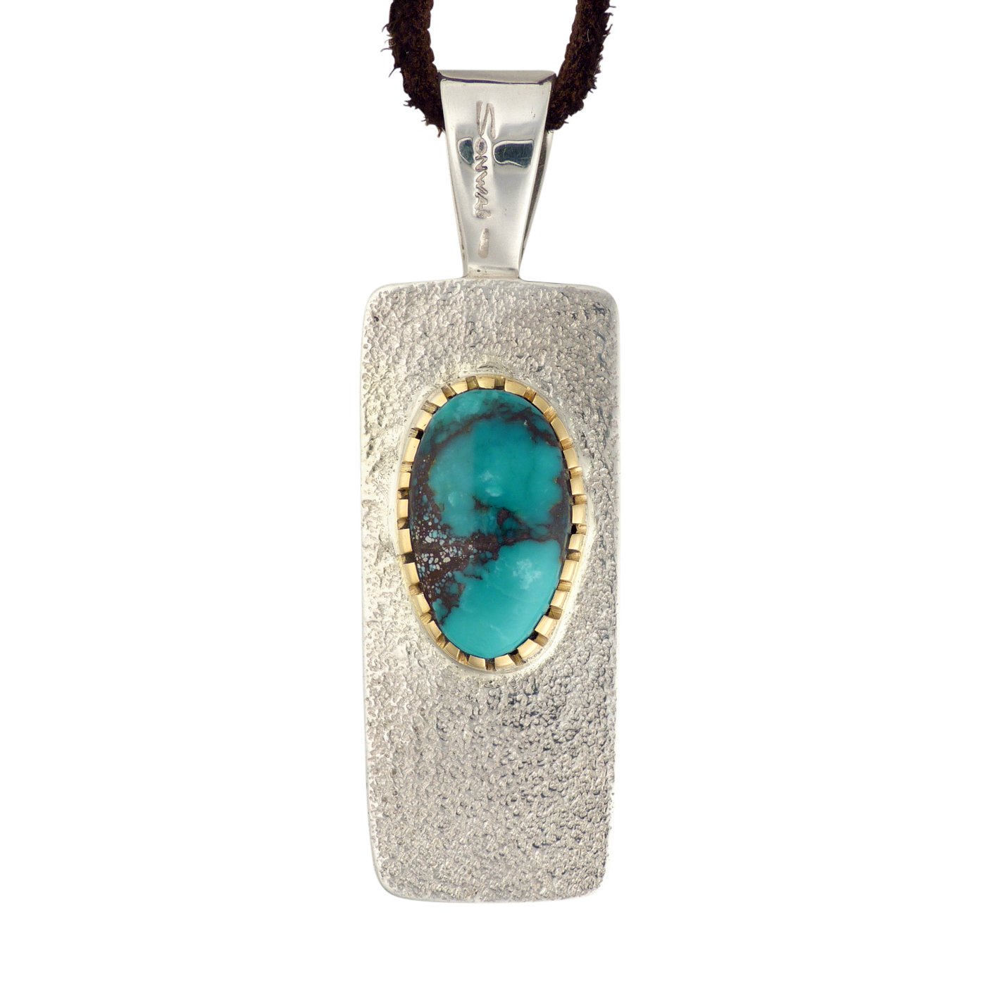 Sonwai, Hopi Silver Pendant with Bisbee Turquoise Cabochon and Inlay ...