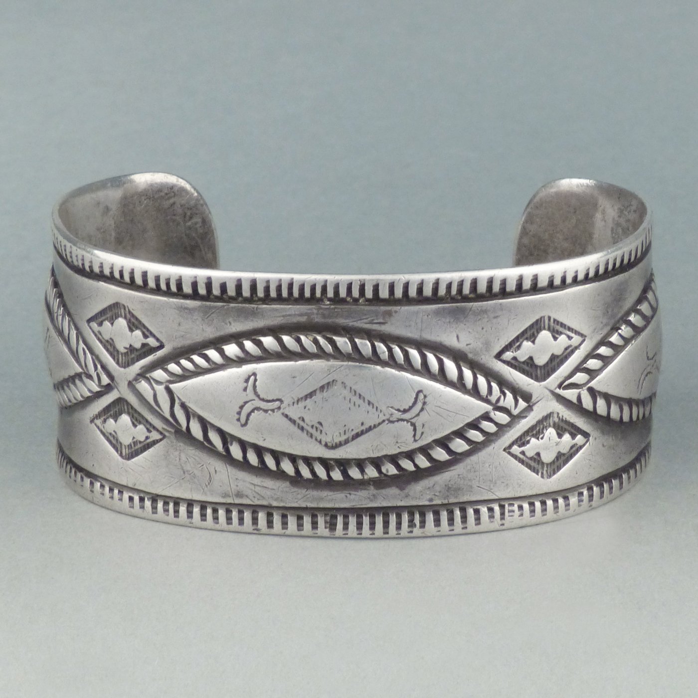 Navajo Stamped Silver Bracelet with Repousse, c.1900 | Shiprock Santa Fe