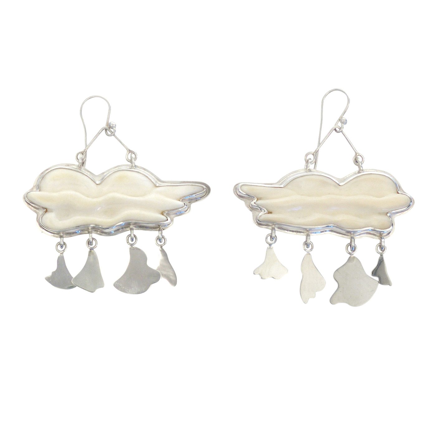 Eveli, Silver "Mama Clouds and Baby Clouds" Earrings with Carved Ivory | Shiprock Santa Fe