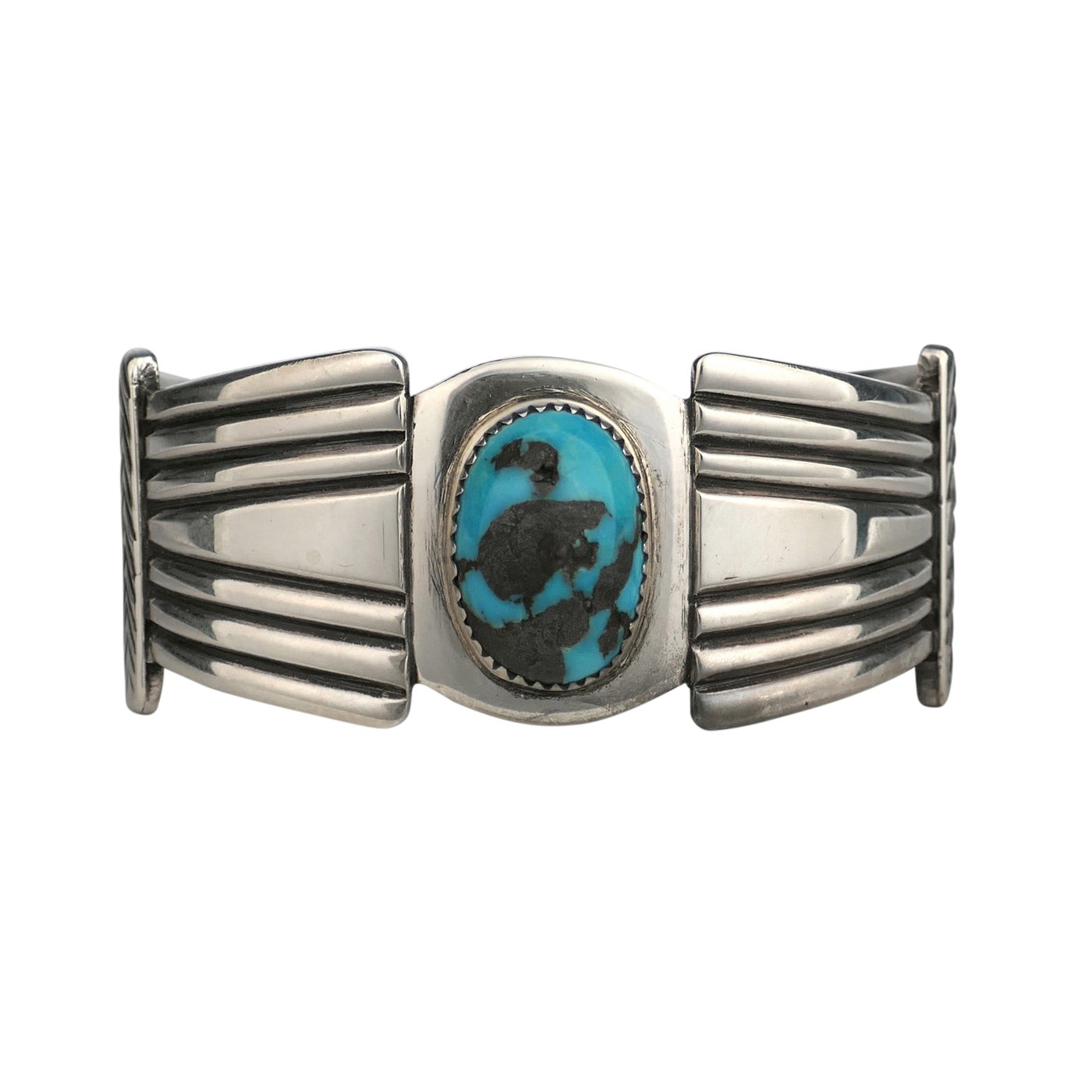 Kenneth Begay, Navajo Silver Bracelet with Persian Turquoise Cabochon ...