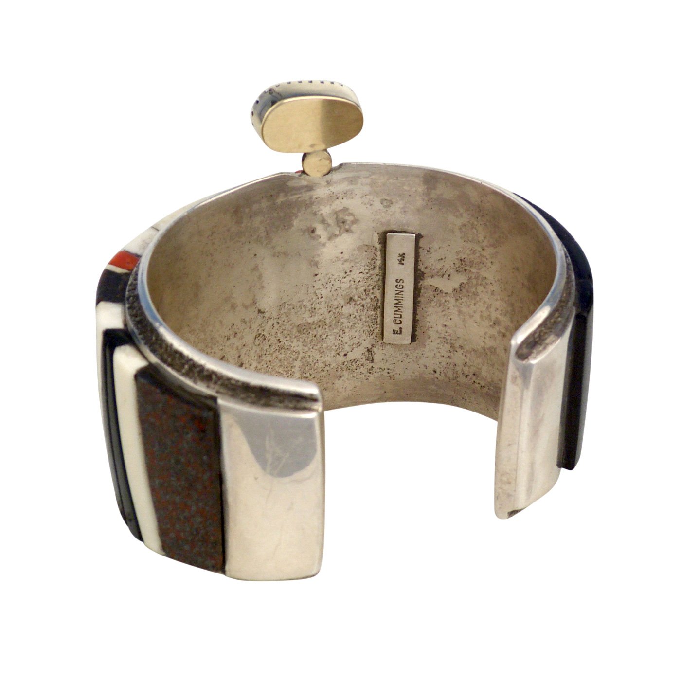 Edison Cummings, Navajo Cast Silver Bracelet with Inlay and Turquoise ...