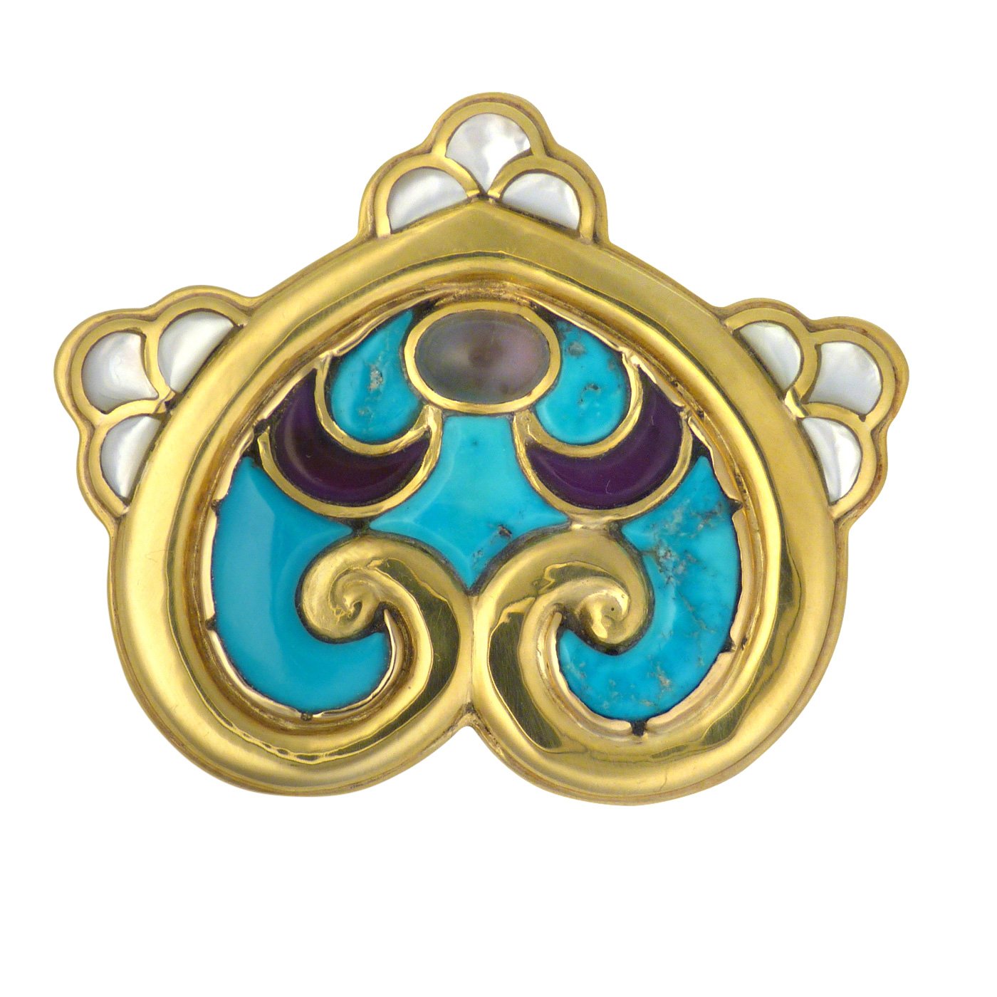 Eveli, Gold "Water Moon" Pendant with Inlay and Moonstone Cabochon, c ...