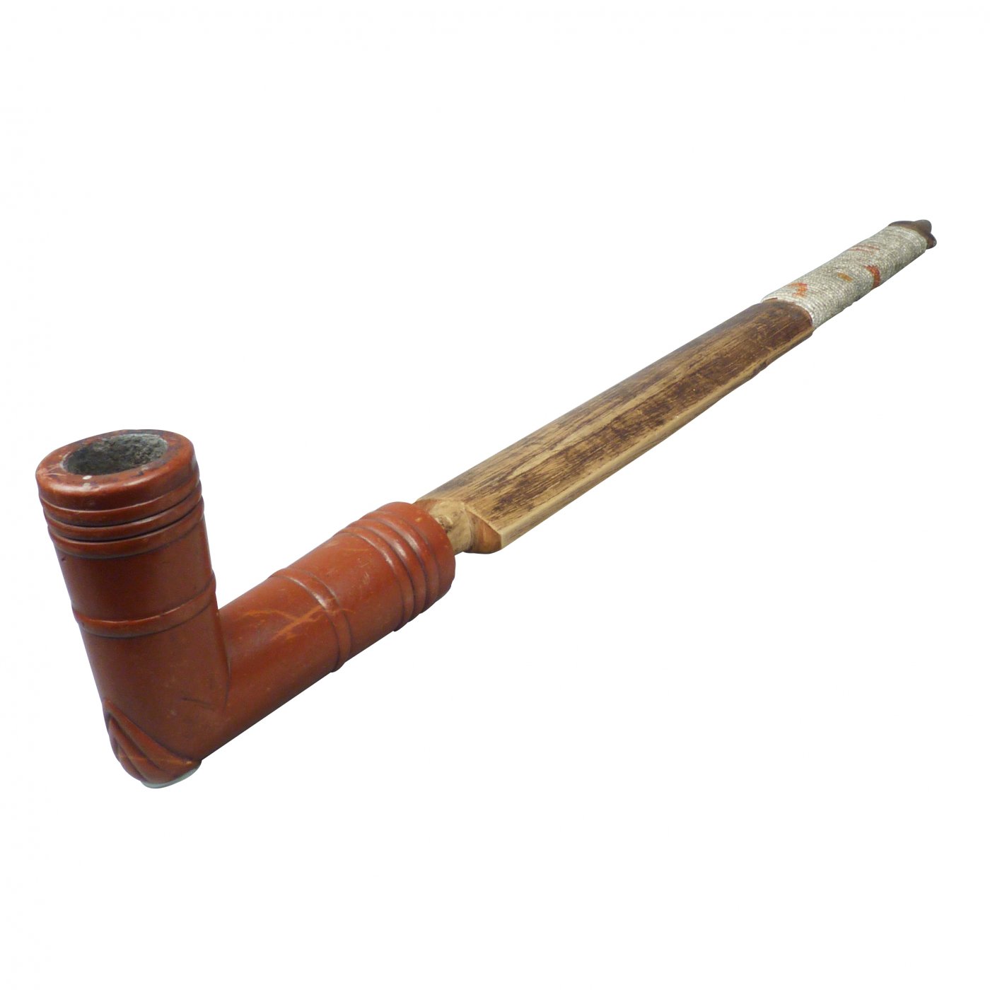 Catlinite Tobacco Pipe with Quill Wrapped Stem, c. late 20th Century ...