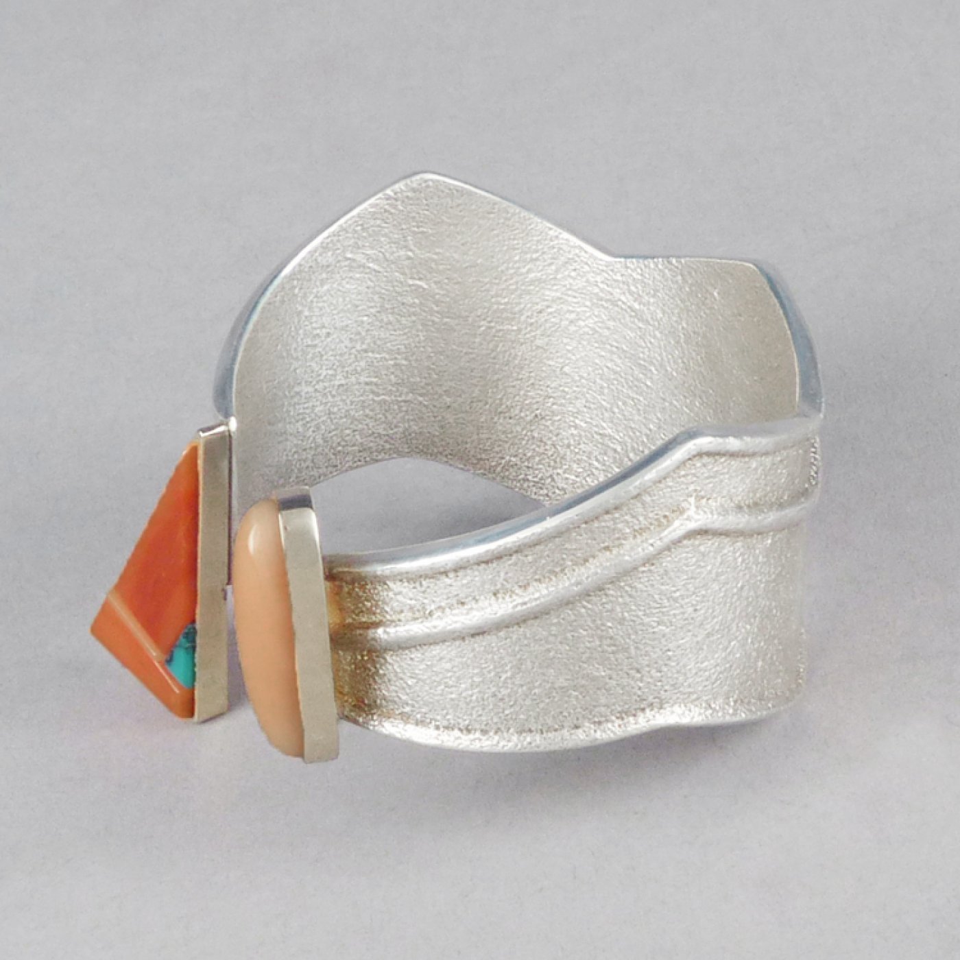 Tufa Cast Silver Bracelet with Mediterranean Coral and Turquoise Set in ...