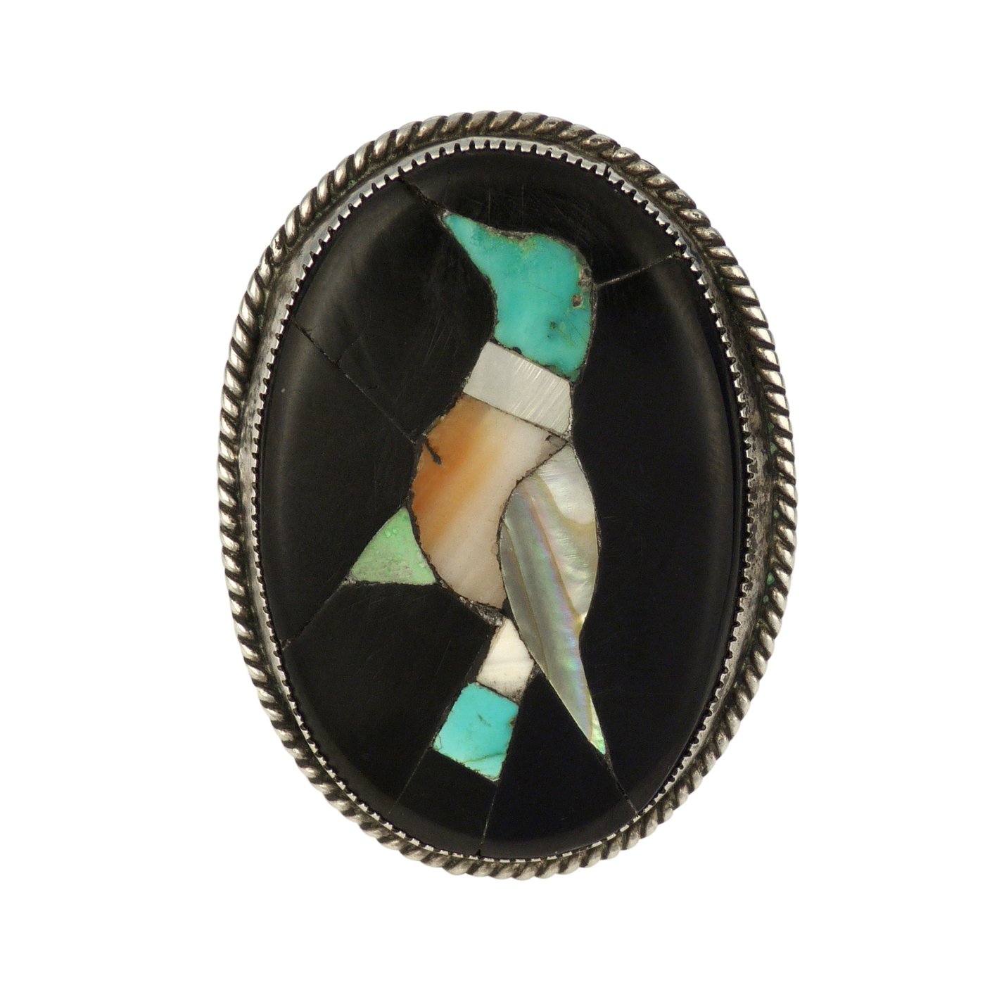 Zuni Silver Split Shank Ring with Humming Bird Inlay | Shiprock Santa Fe