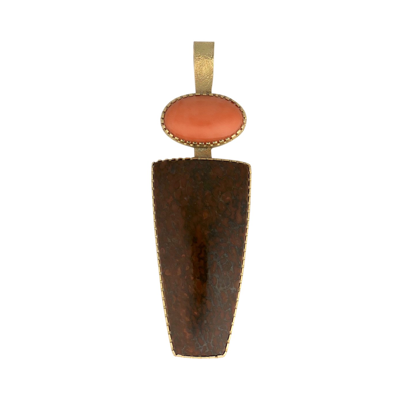 Gail Bird and Yazzie Johnson Gold Pendant with Coral and Agate ...