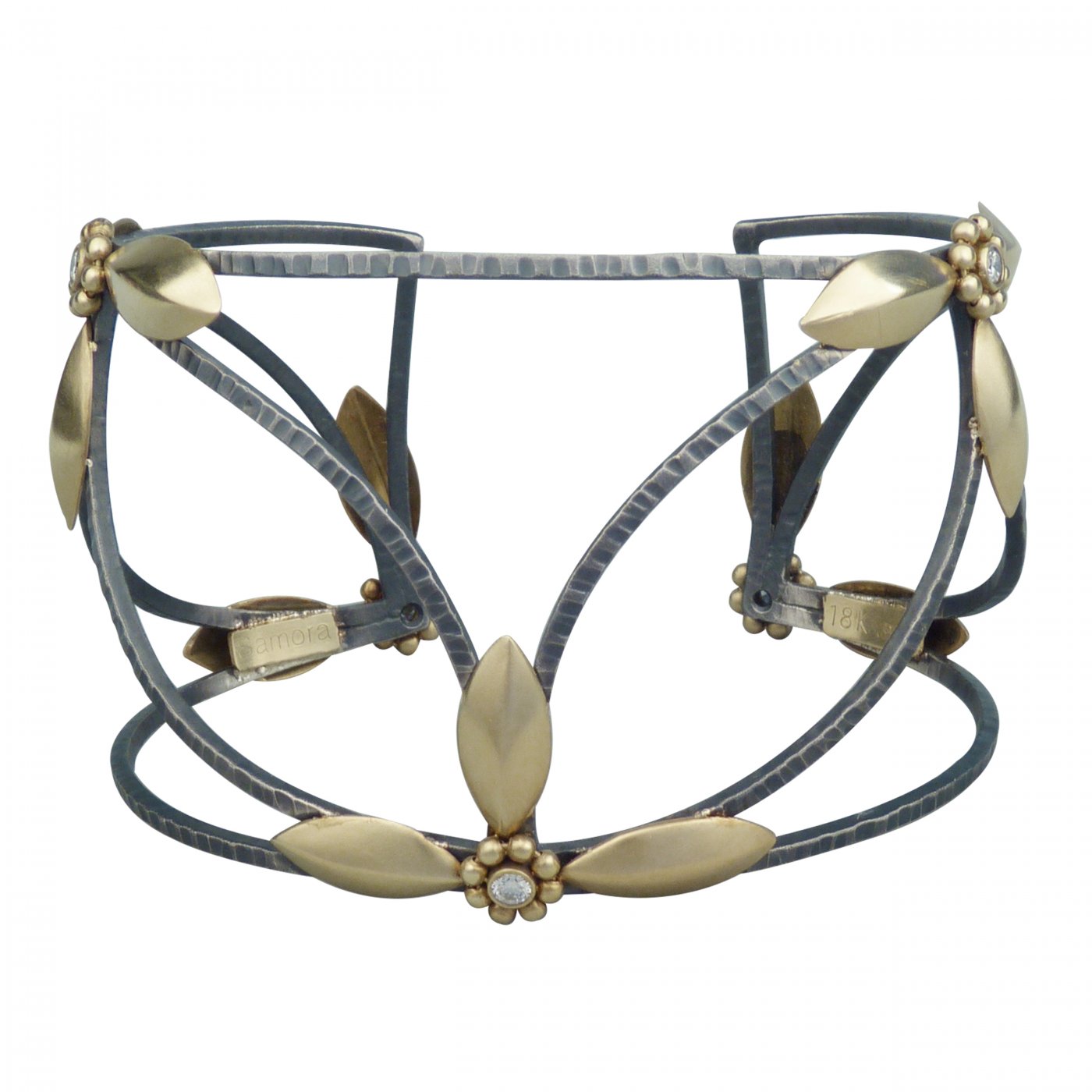 Maria Samora Pueblo Silver and Gold Bracelet with Diamonds | Shiprock ...