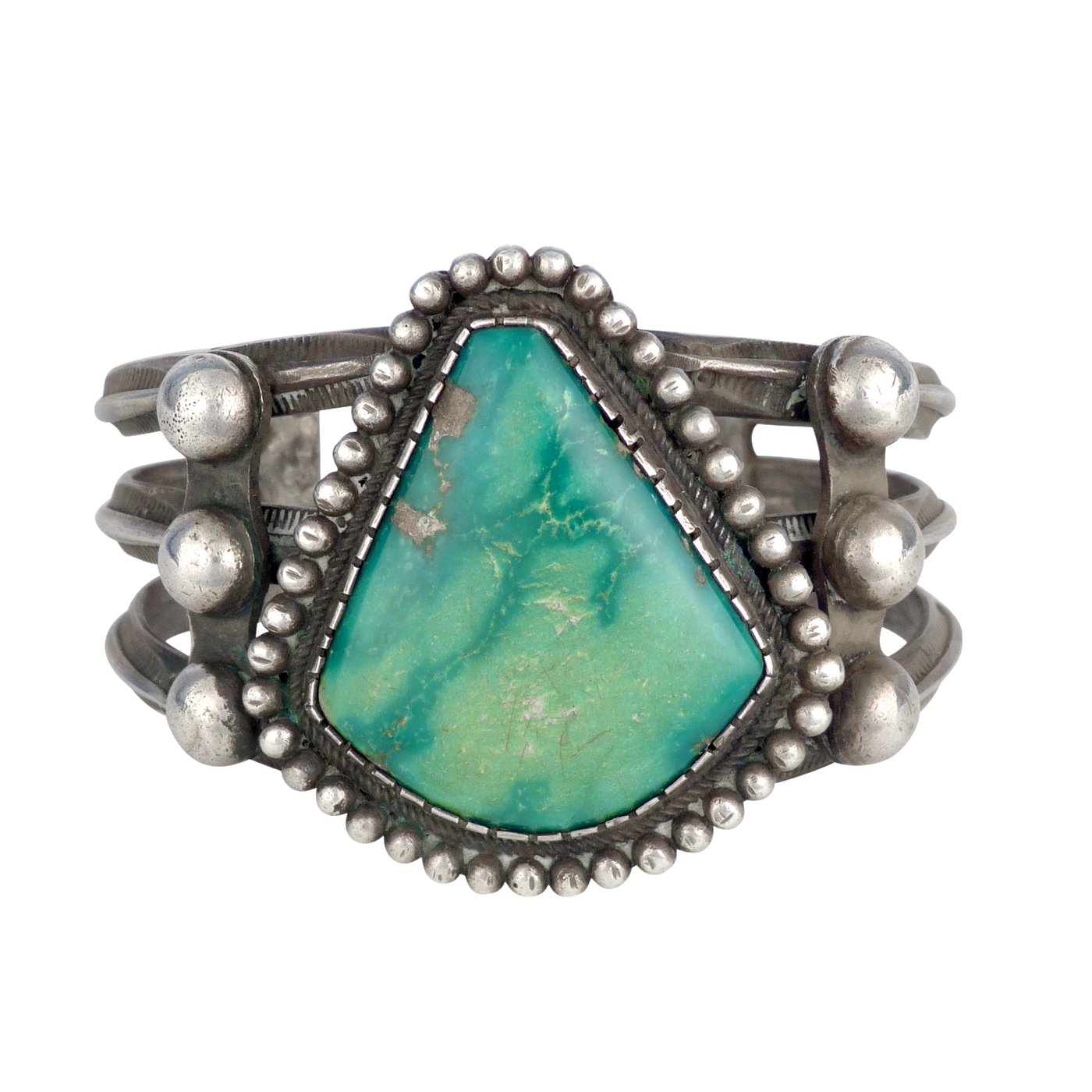 Navajo Triple Triangle Wire Cuff with Turquoise Cabochon, c.1930's ...
