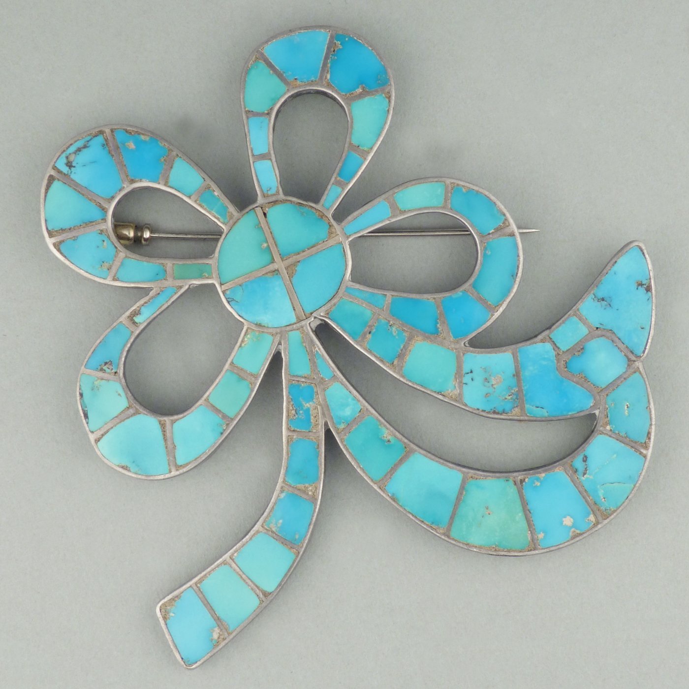 Zuni Turquoise Channel Inlay Ribbon Pin, c.1940's | Shiprock Santa Fe