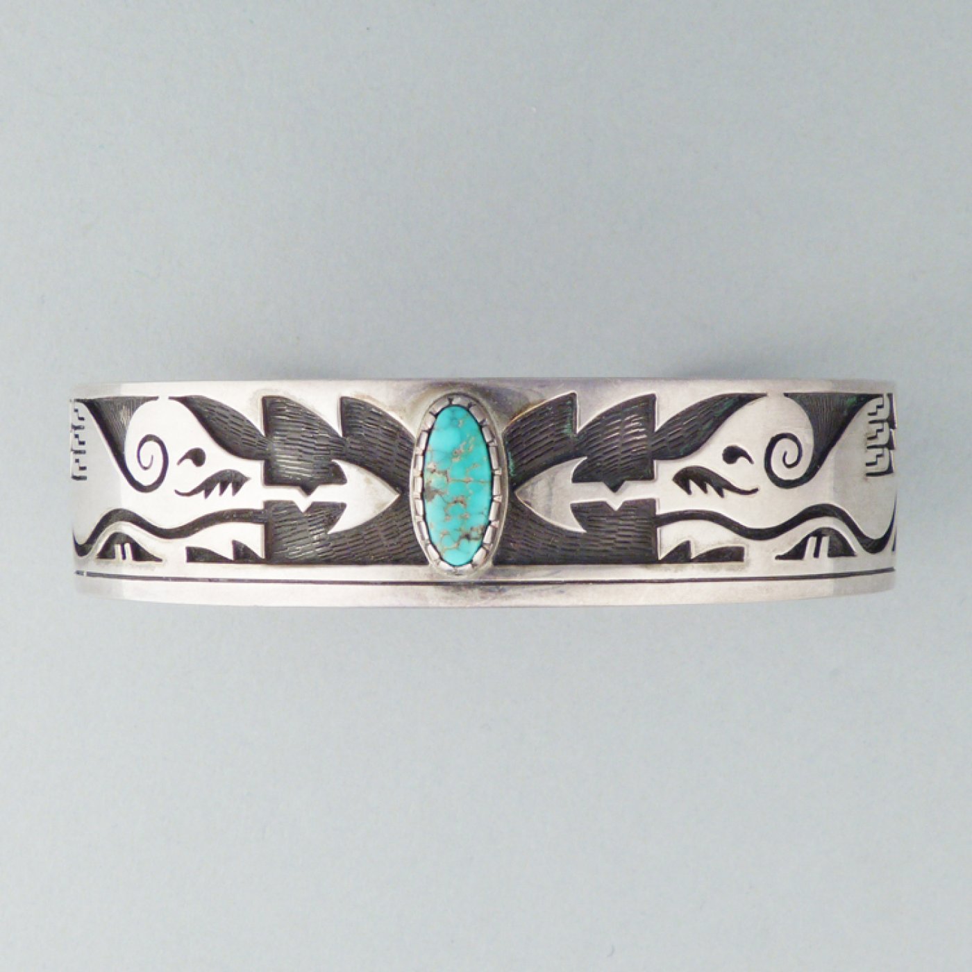 Sterling Silver Inlay Bracelet with Turquoise Cabochon | Shiprock Santa Fe