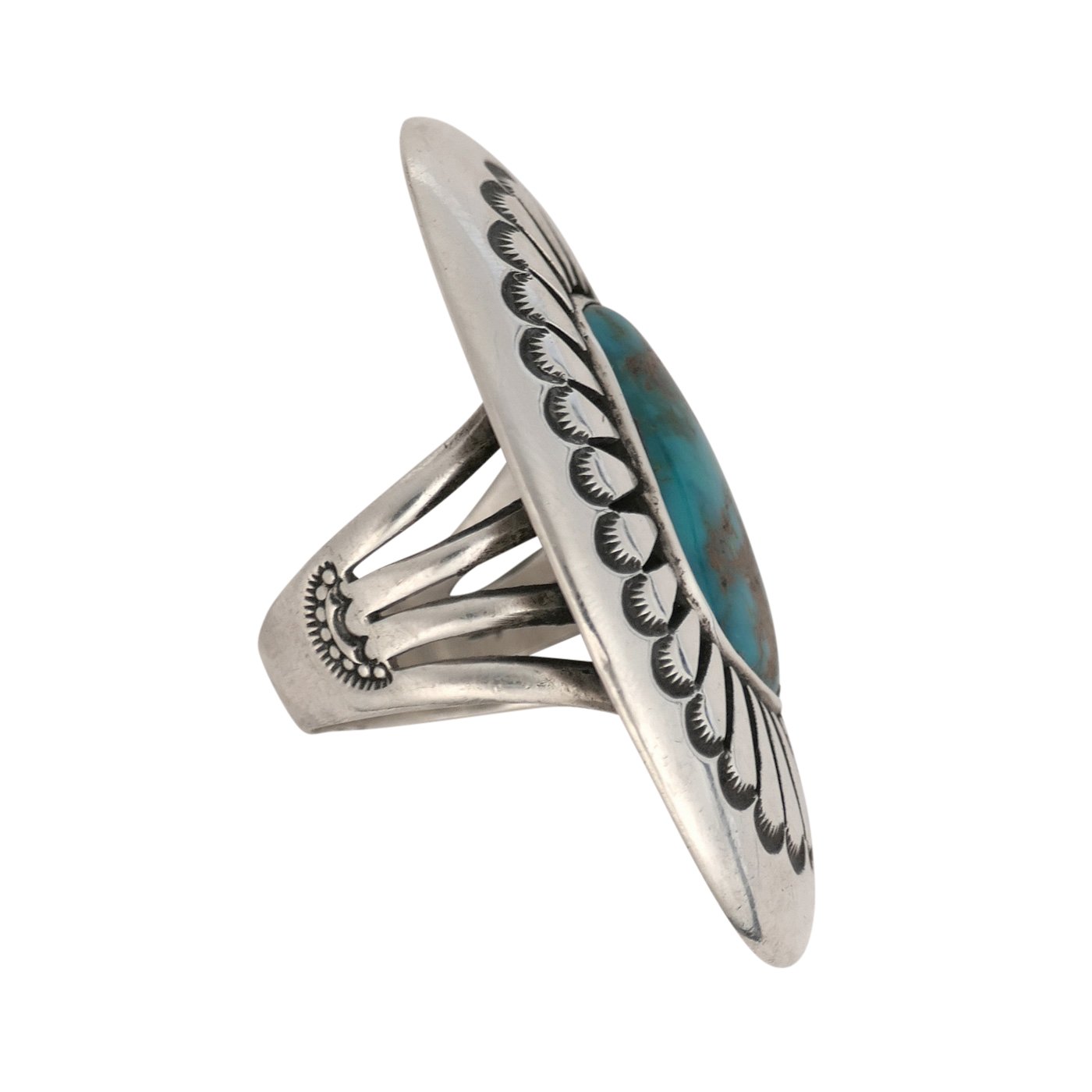 Kenneth Begay, Navajo Silver Split Shank Ring with Turquoise Cabochon ...