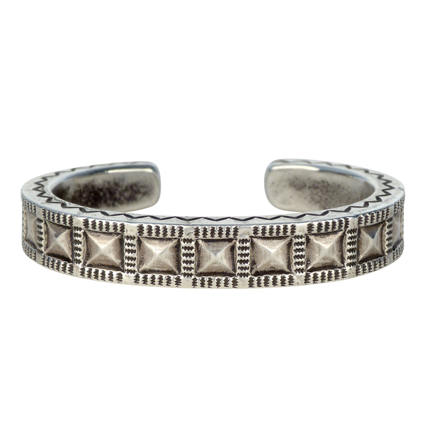 Perry Shorty, Navajo Stamped Heavy Silver Bracelet | Shiprock Santa Fe