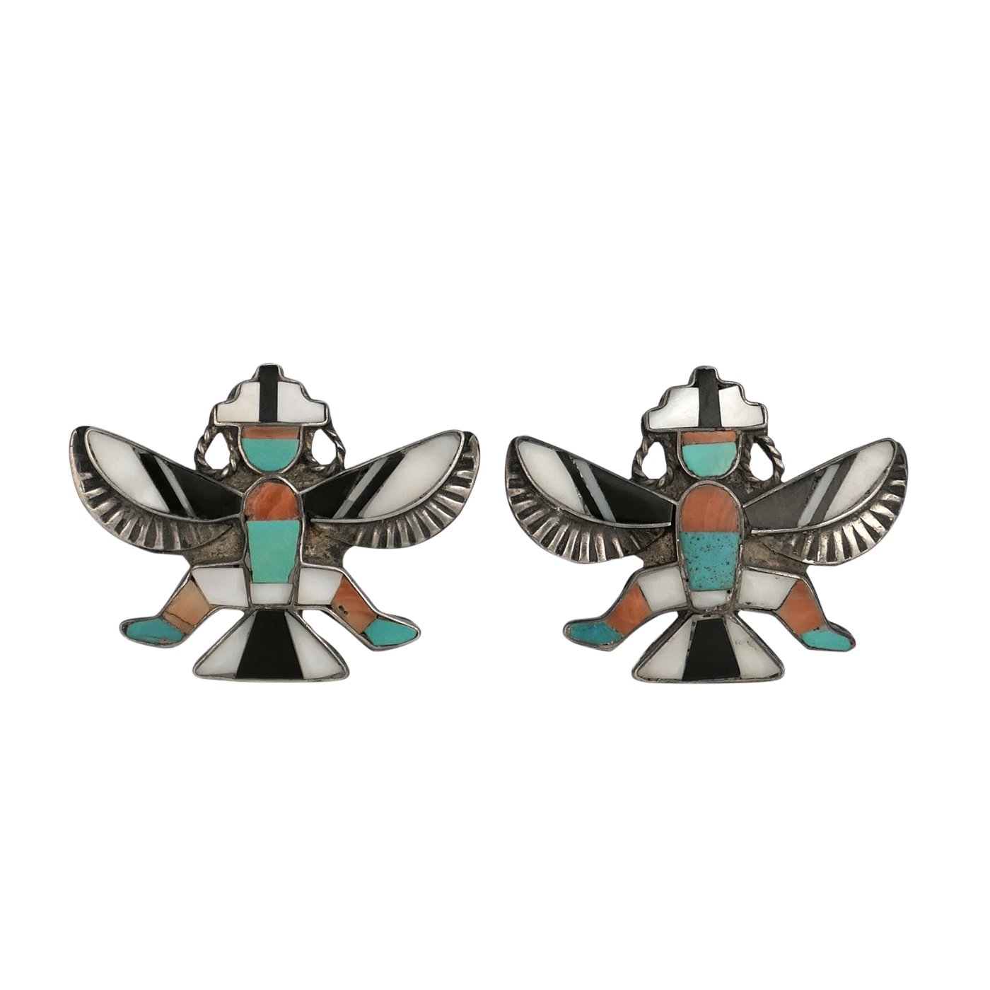 Zuni Silver Knifewing Cuff Links with Inlay, c.1950 | Shiprock Santa Fe