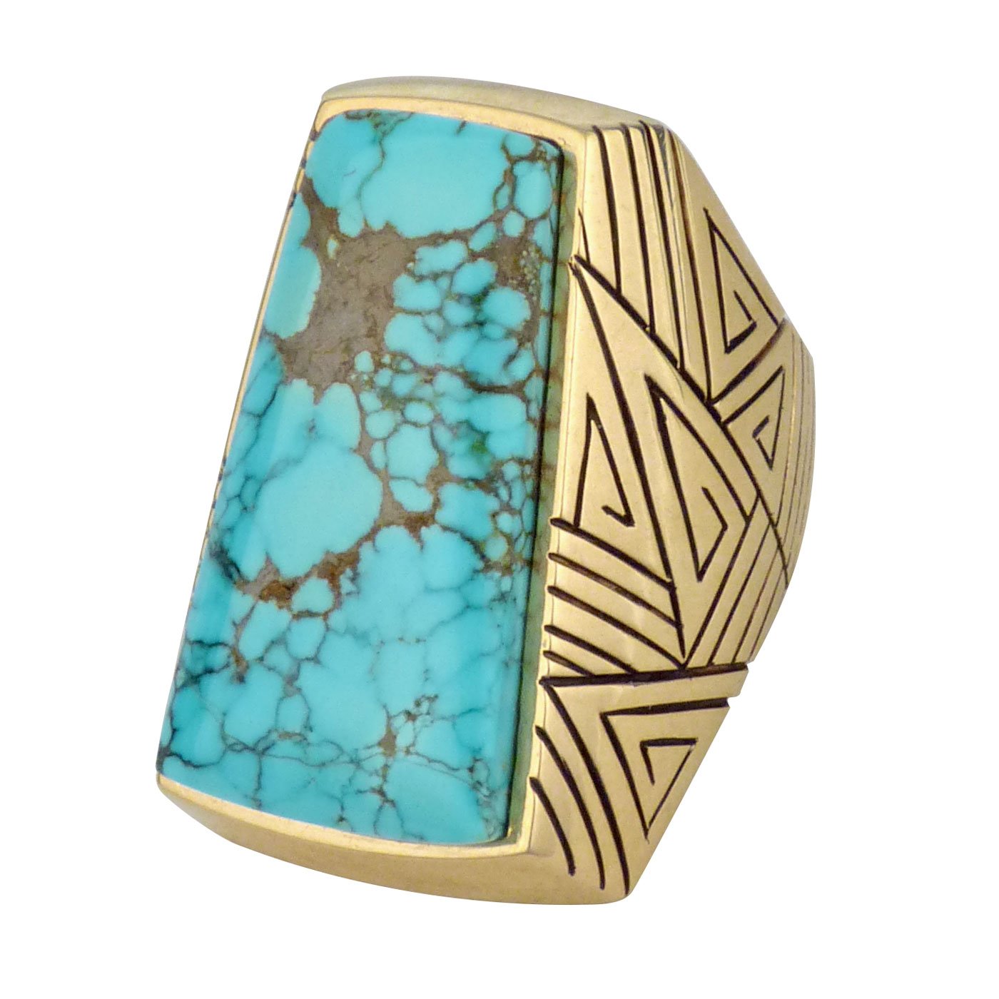 Harvey Begay, Navajo 14k Gold Ring with #8 Turquoise, | Shiprock Santa Fe