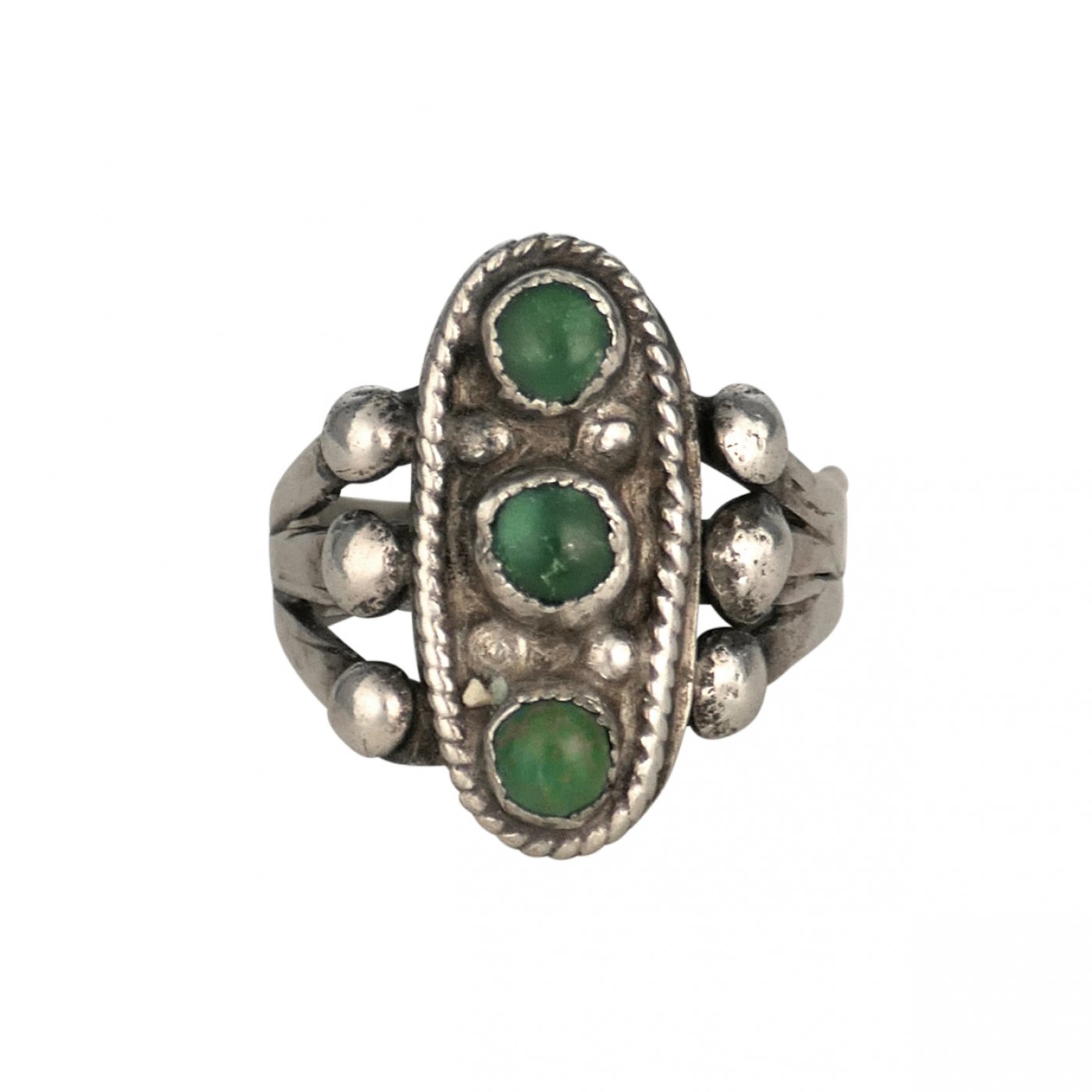 Navajo Silver Split Shank Ring with Three Turquoise Cabochons, c.1910 ...