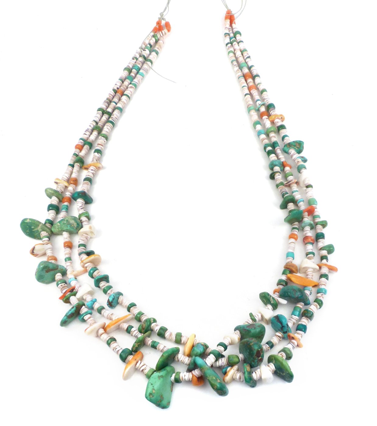 Navajo Three Strand Shell Necklace with Turquoise | Shiprock Santa Fe