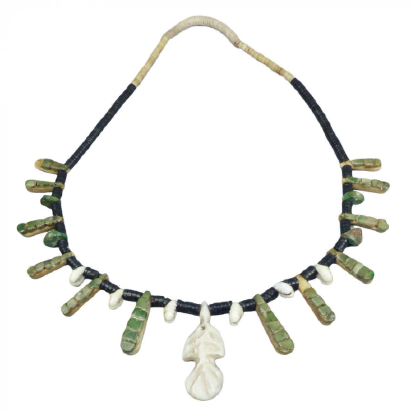 Santo Domingo Depression Era Tab Necklace with Carved Leaf Pendant, c ...