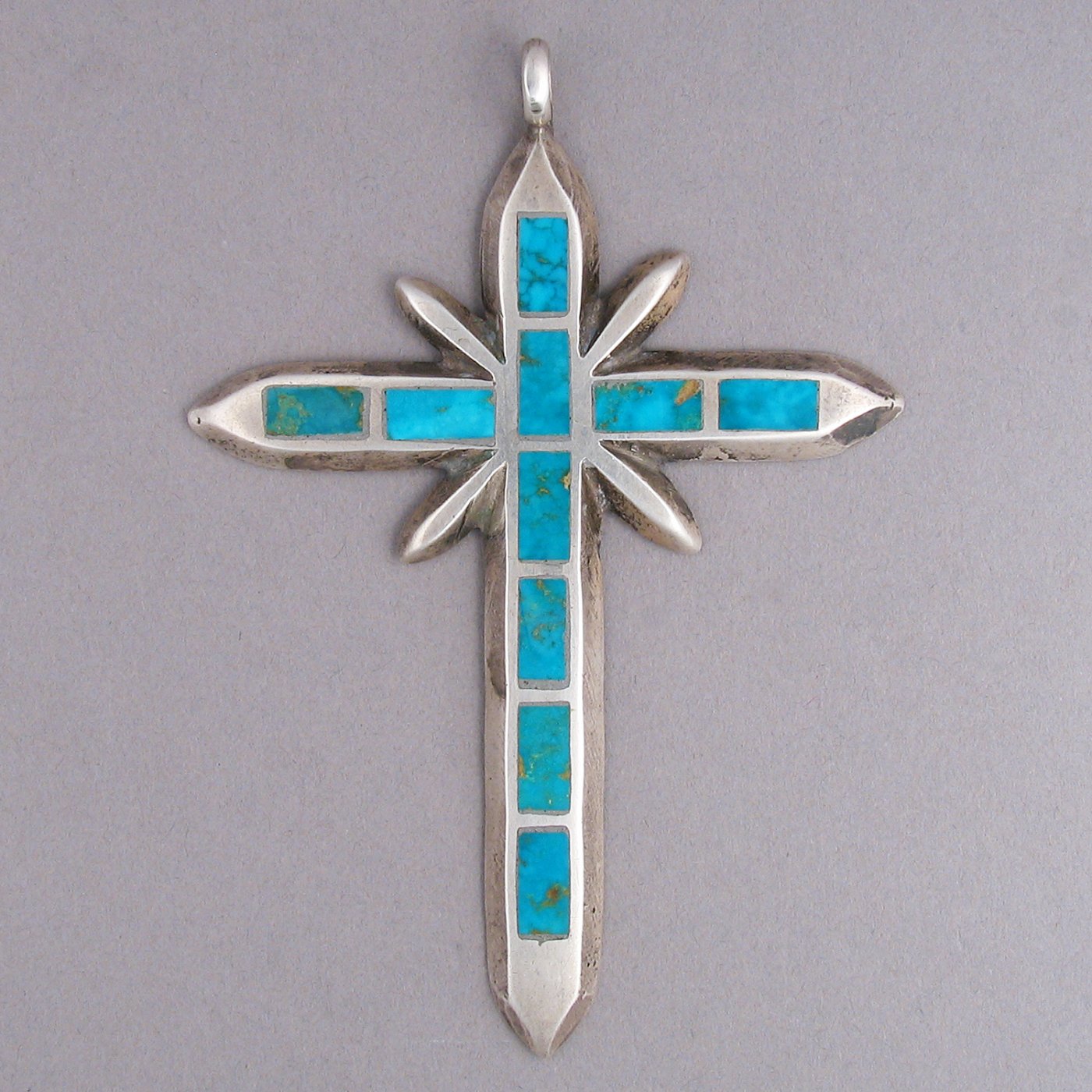 Silver Cross with Blue Gem Turquoise Inlay, c.1950 | Shiprock Santa Fe