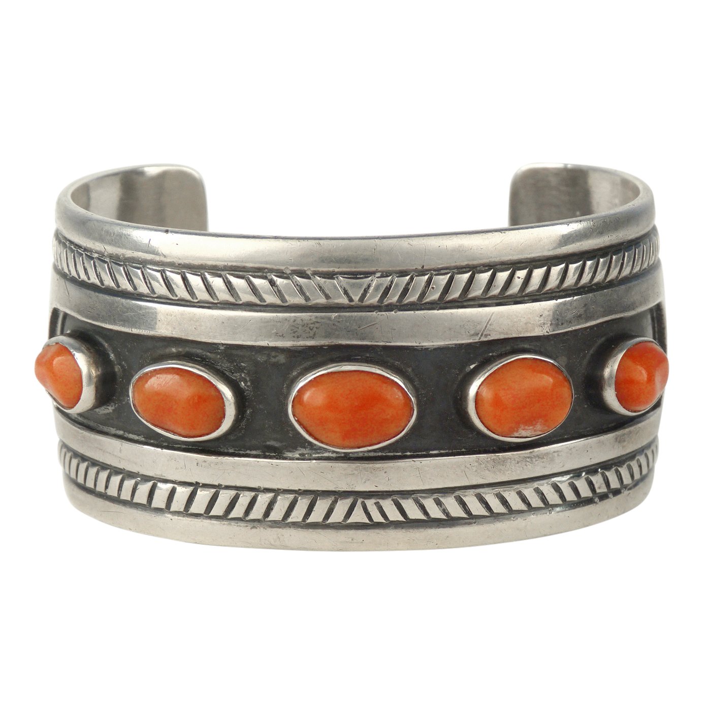 Lewis Lomay, Hopi Silver Overlay Bracelet with Coral Cabochons ...