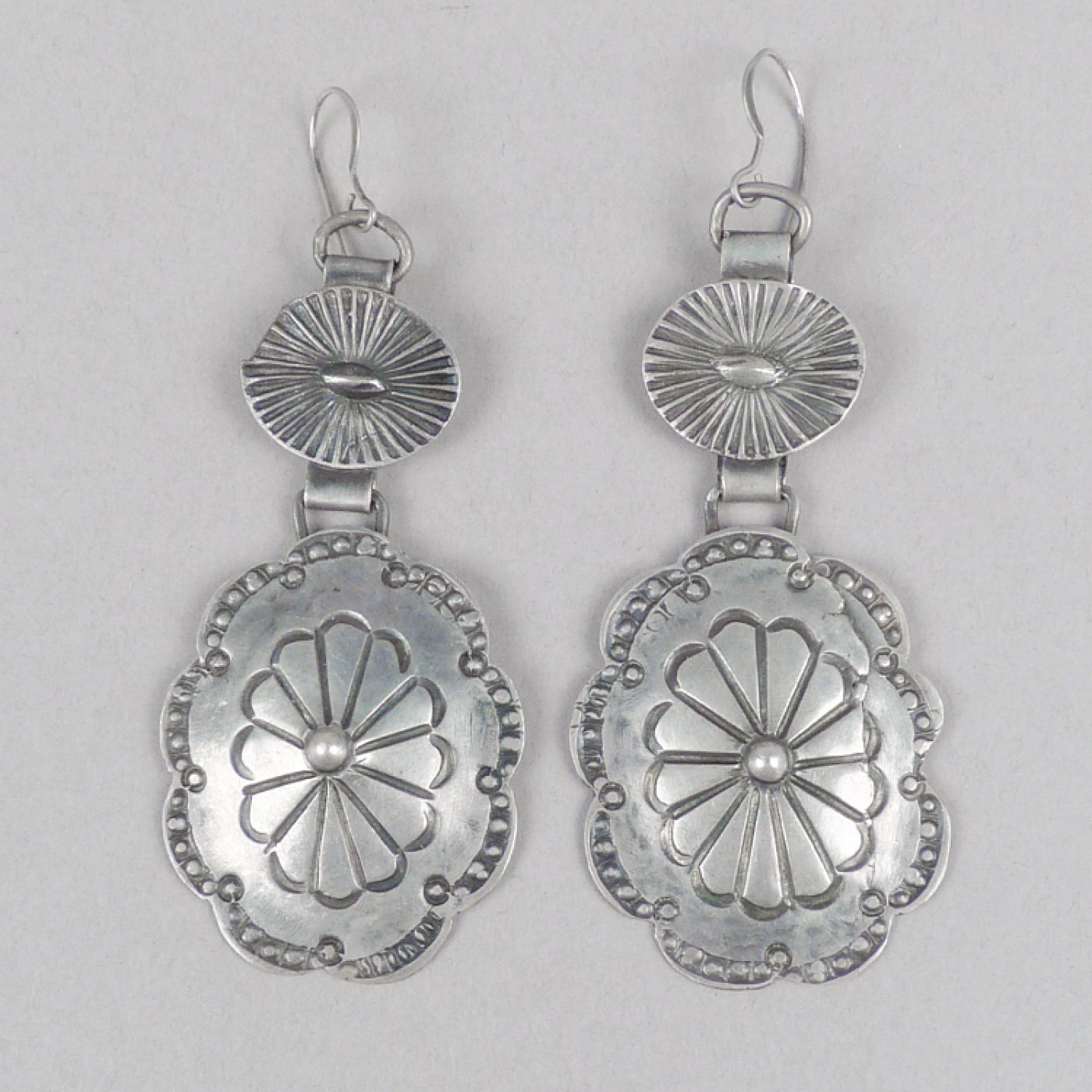 Navajo Stamped Silver Concha Earrings, c.1945 | Shiprock Santa Fe