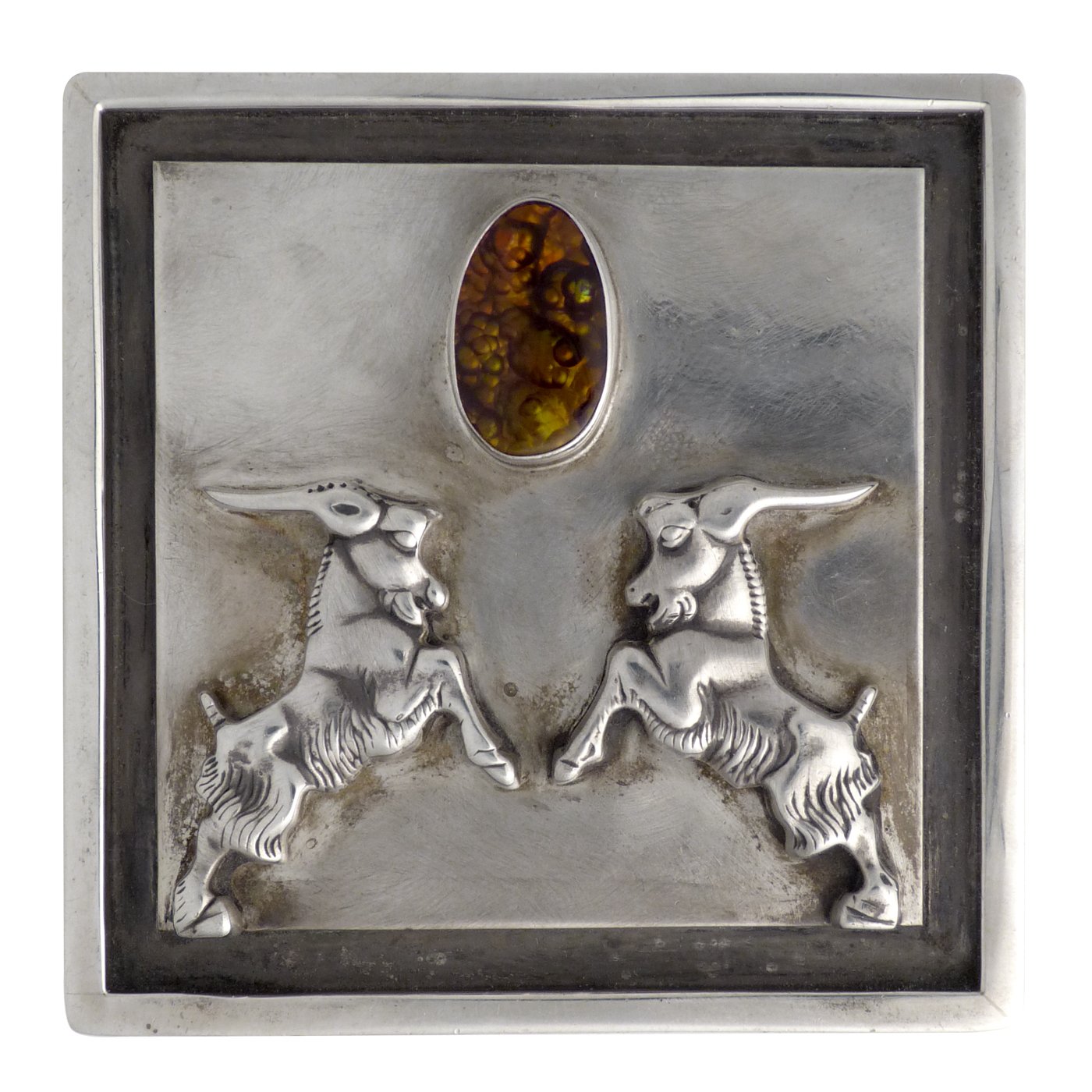 Keri Atumbi, Kiowa Silver Belt Buckle with Fire Opal | Shiprock Santa Fe