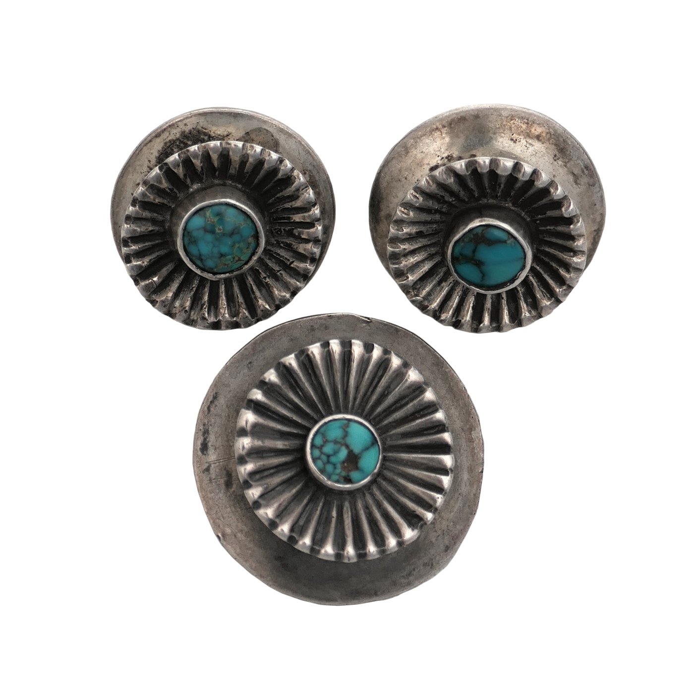 Lewis Lomay, Hopi Silver Earrings and Pin Set with Turquoise Cabochons ...