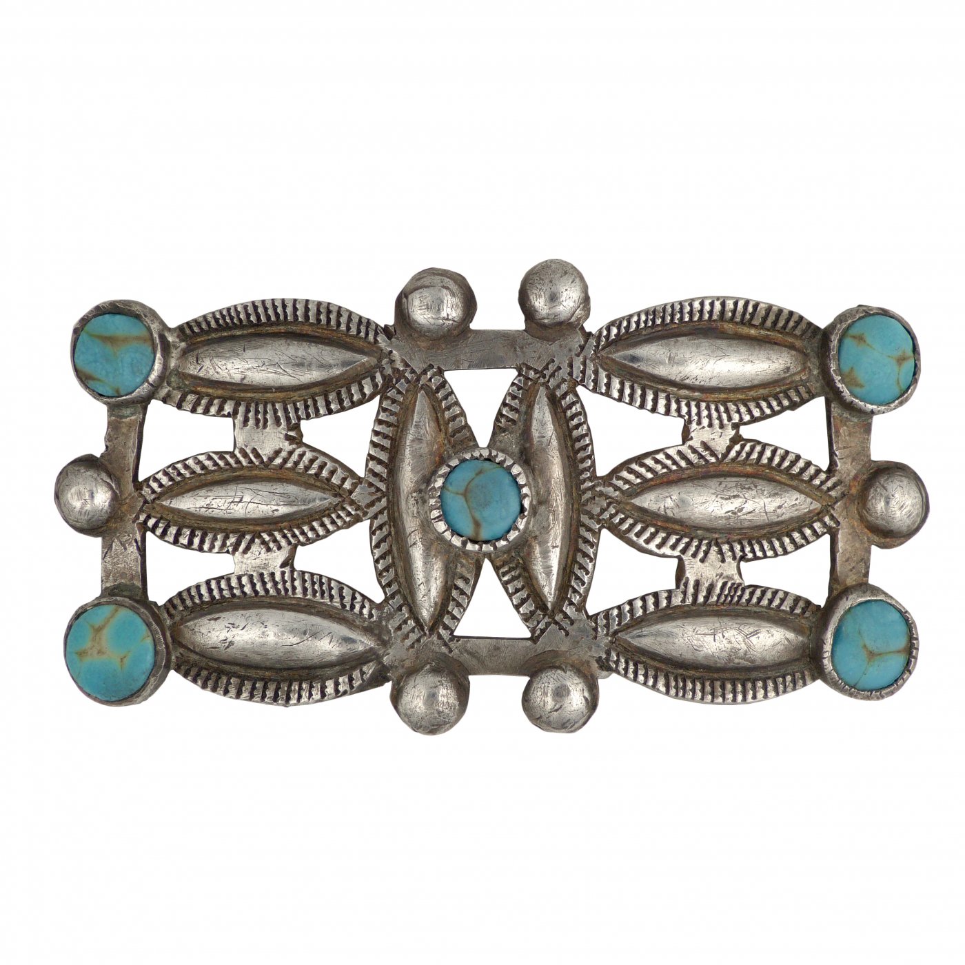 Navajo Silver Brooch with Five Hubbell Glass Cabochons, c.1910 ...
